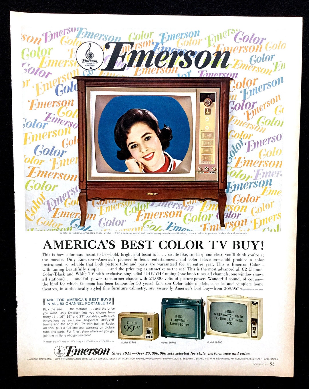 1964 Emerson Color Television Vintage Ad, Advertising Art, Magazine Ad ...