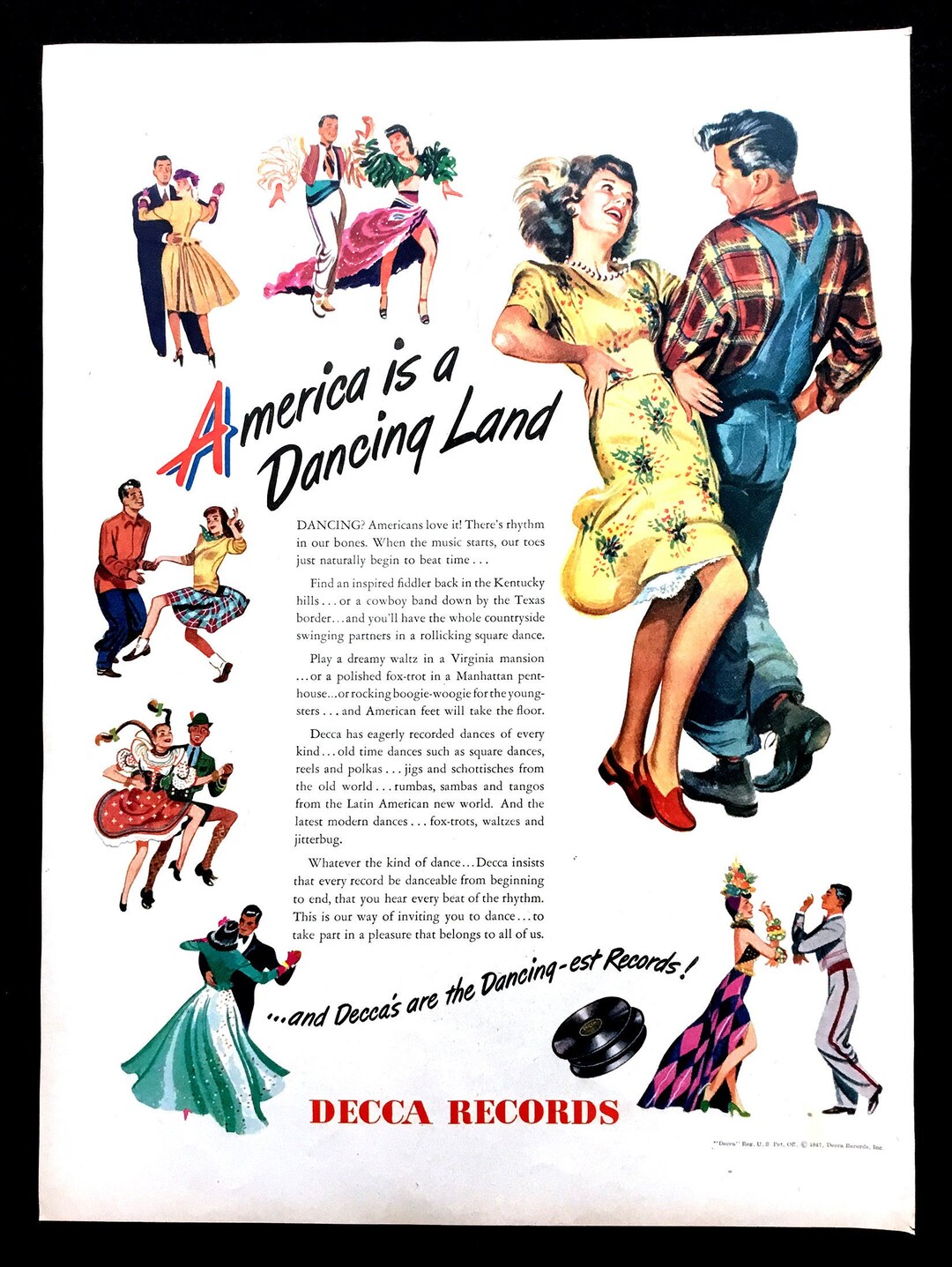 1947 Decca Records Vintage Ad, Advertising Art, Magazine Ad, Dancing ...