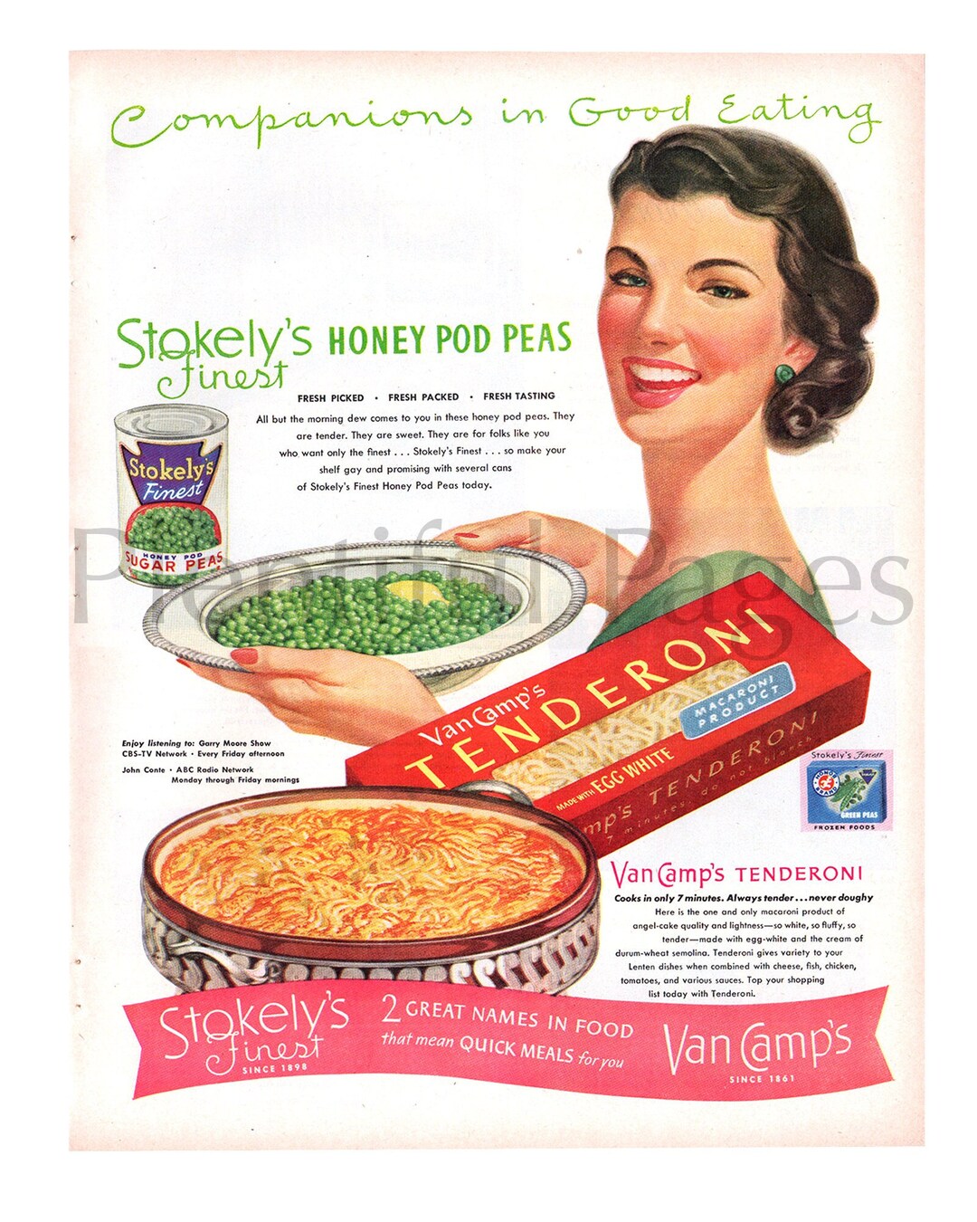 1952 Stokely's Sugar Peas & Van Camp's Tenderoni Macaroni Vintage Ad ...