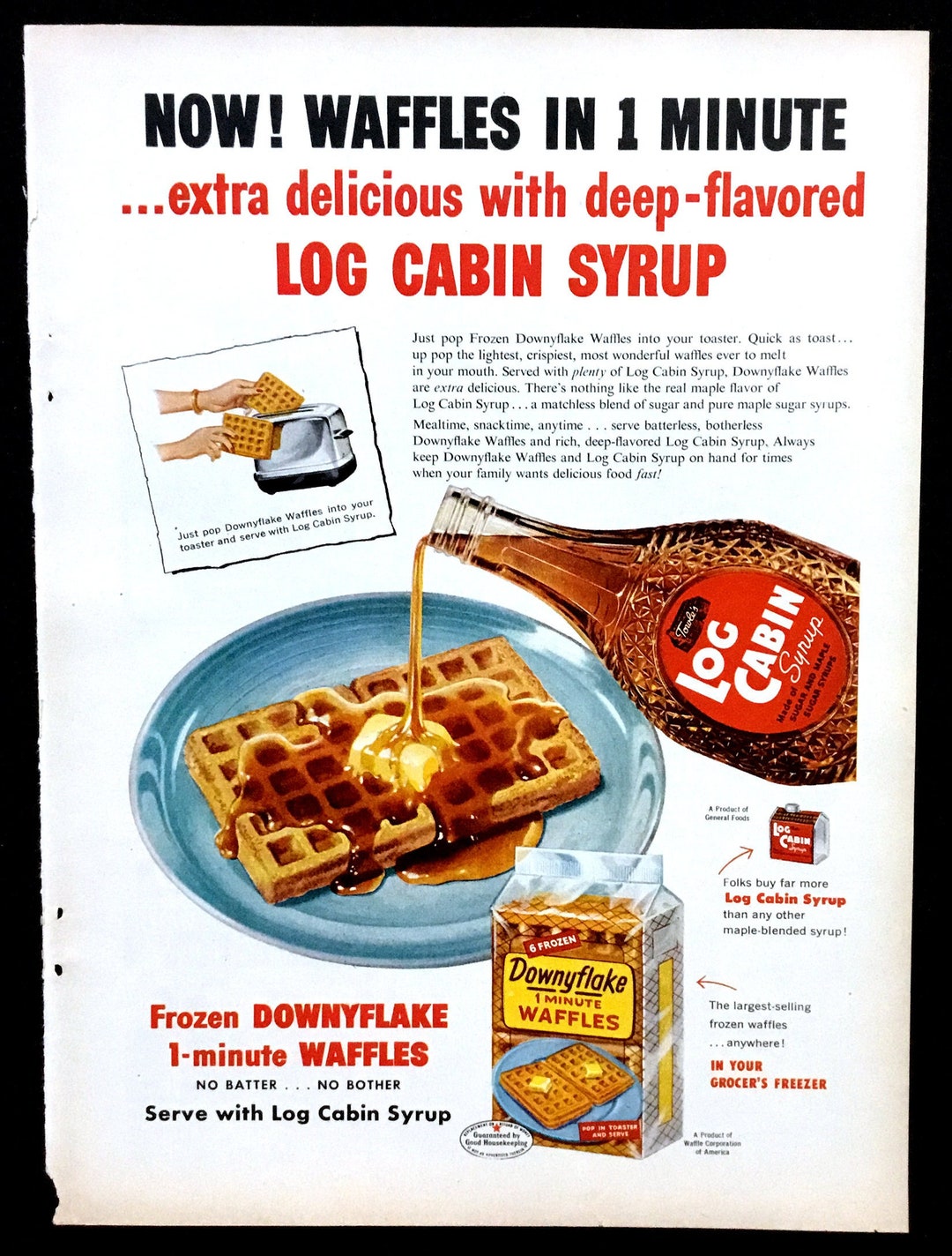 1950's Log Cabin Syrup & Downyflake Waffles Vintage Ad, Advertising Art ...