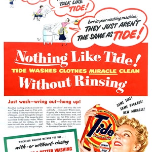 1950 Tide Vintage Ad, Advertising Art, 1950's Laundry, Magazine Ad ...