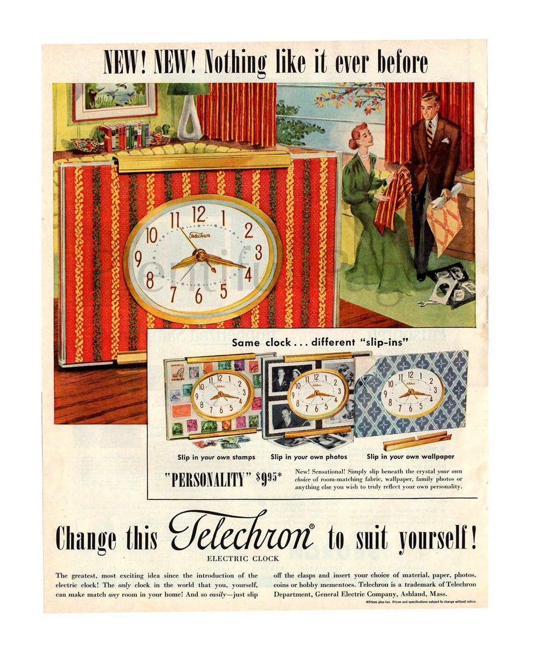 1951 Telechron Electric Clock Vintage Ad, 1950's Decor, 1950's Couple ...