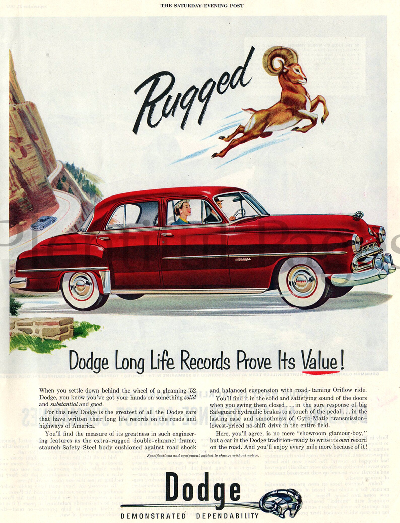 1952 Dodge Vintage Ad, Advertising Art, Retro Car Ad, Dodge Ram ...
