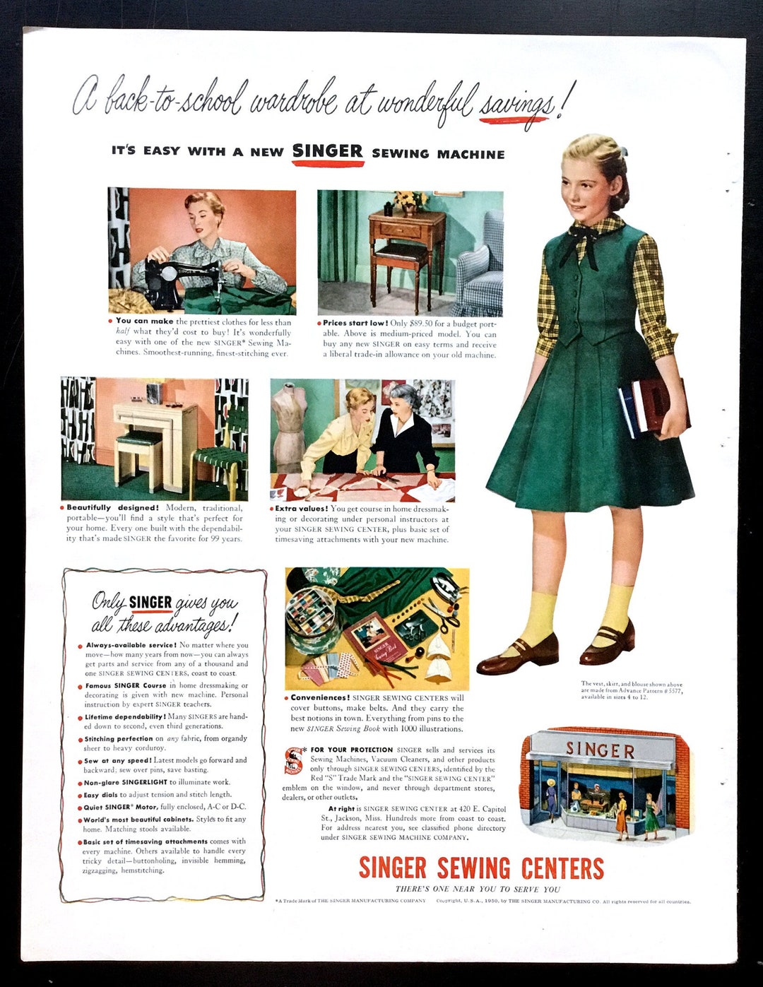 1950 Singer Sewing Centers Vintage Ad, Advertising Art, Magazine Ad ...