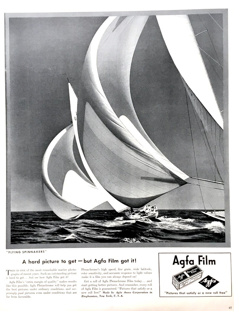 1940s Agfa Film Ad, Sailing Boat Print, Vintage Photography Advertising ...