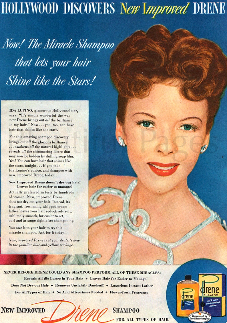 1947 Drene Shampoo Vintage Ad, Ida Lupino, 1940's Beauty, Retro Beauty ...