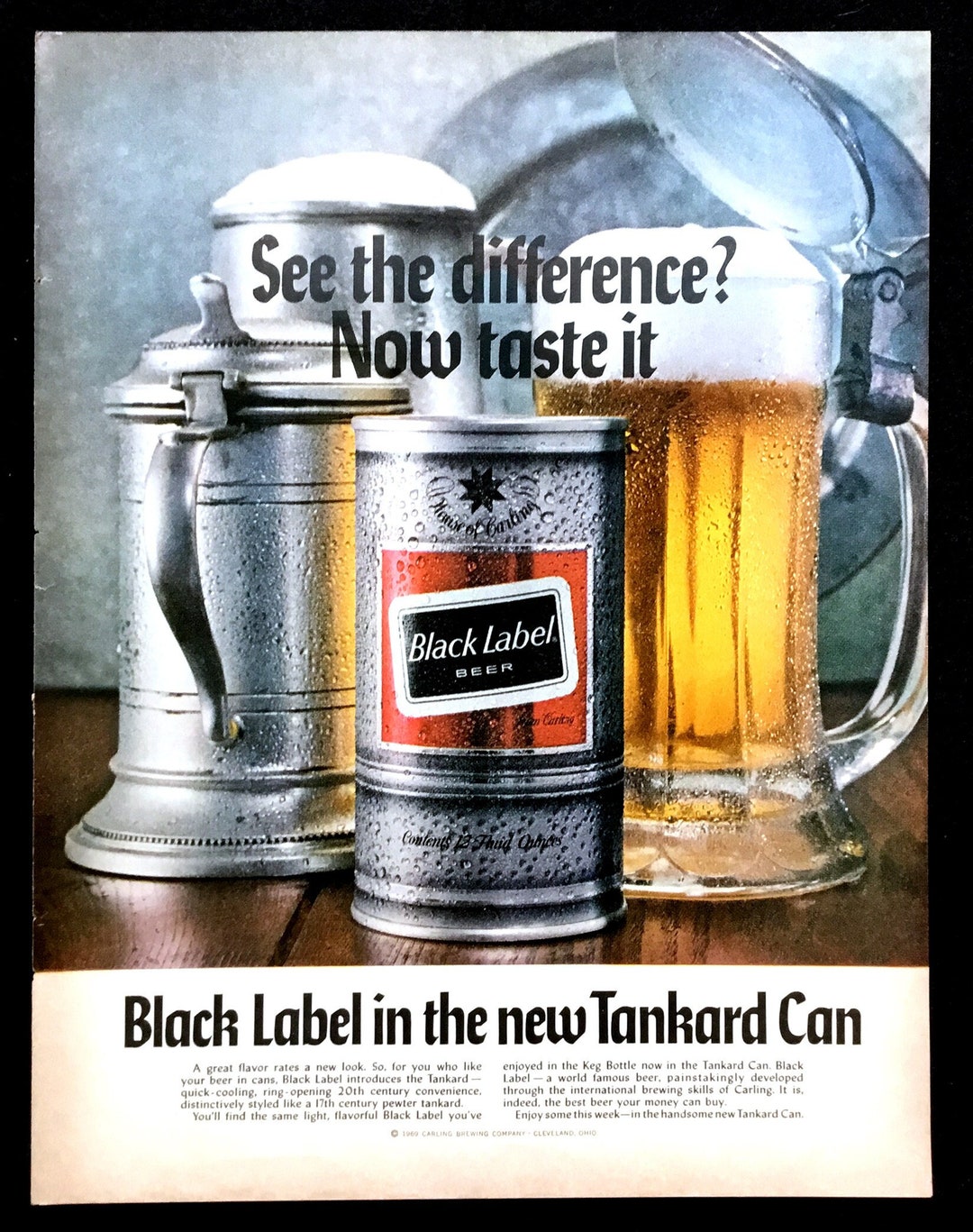 1969 Black Label Beer Vintage Ad, Advertising Art, Tankard Can, Print ...