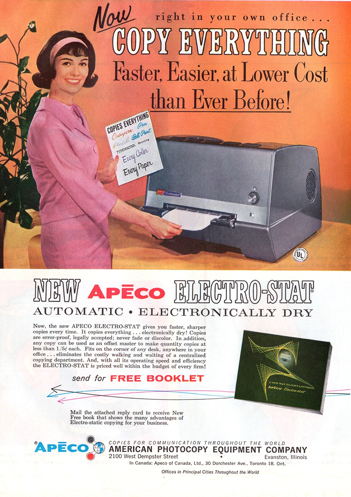 1963 Apeco Electro-stat Ad, Vintage Copier Print, Magazine Advertising ...