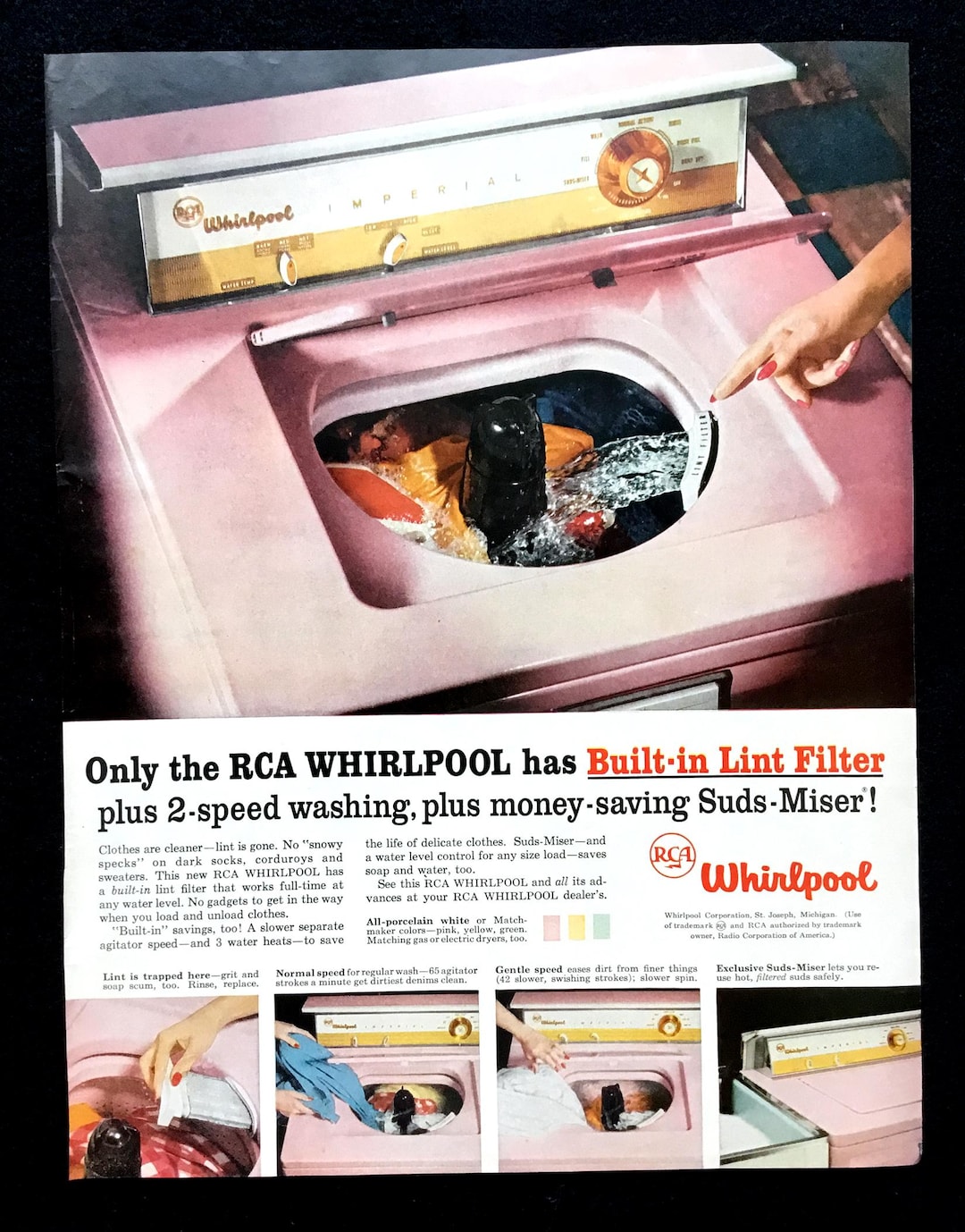 1957 RCA Whirlpool Washer Vintage Ad, Advertising Art, Magazine Ad, Print Ad, 1950's Laundry ...