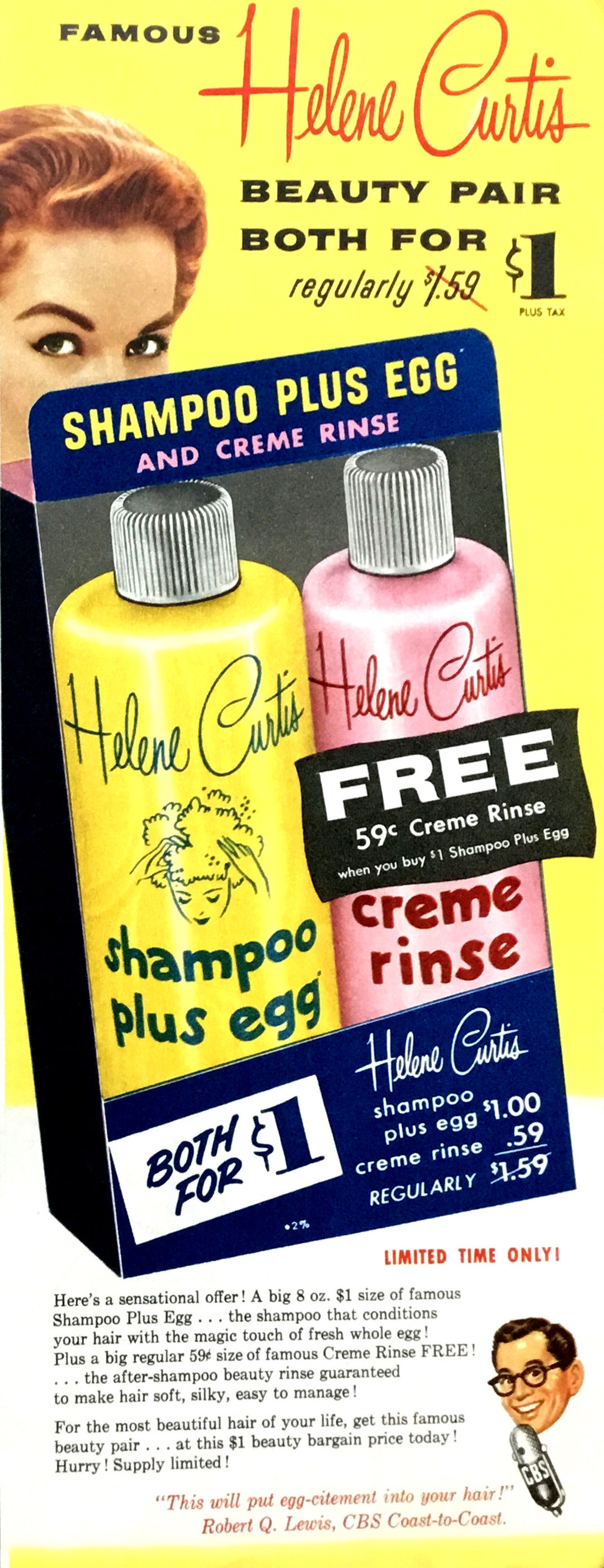 1954 Helene Curtis Shampoo and Creme Rinse Vintage Ad, Advertising Art ...