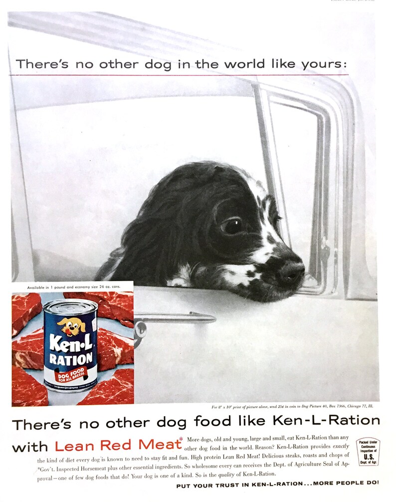 1960 Ken-l-ration Vintage Ad, 1960's Dog Food, Advertising Art, Canned ...