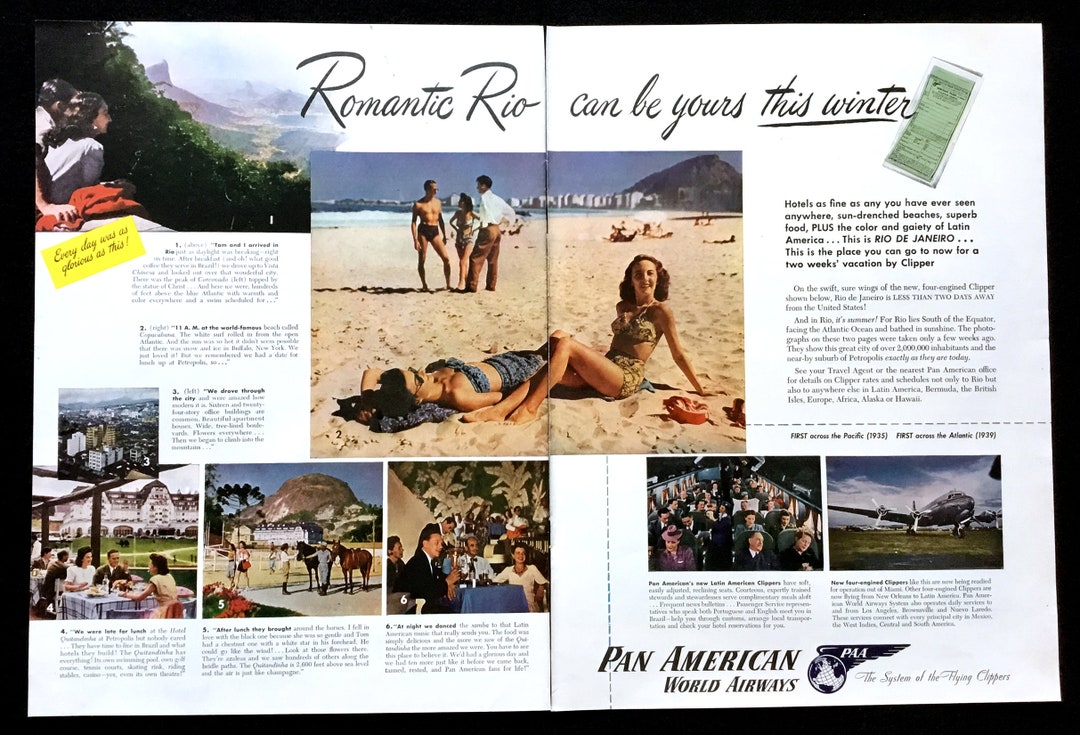 1946 Pan American Ad, Romantic Rio Travel, Vintage Magazine Print - Etsy