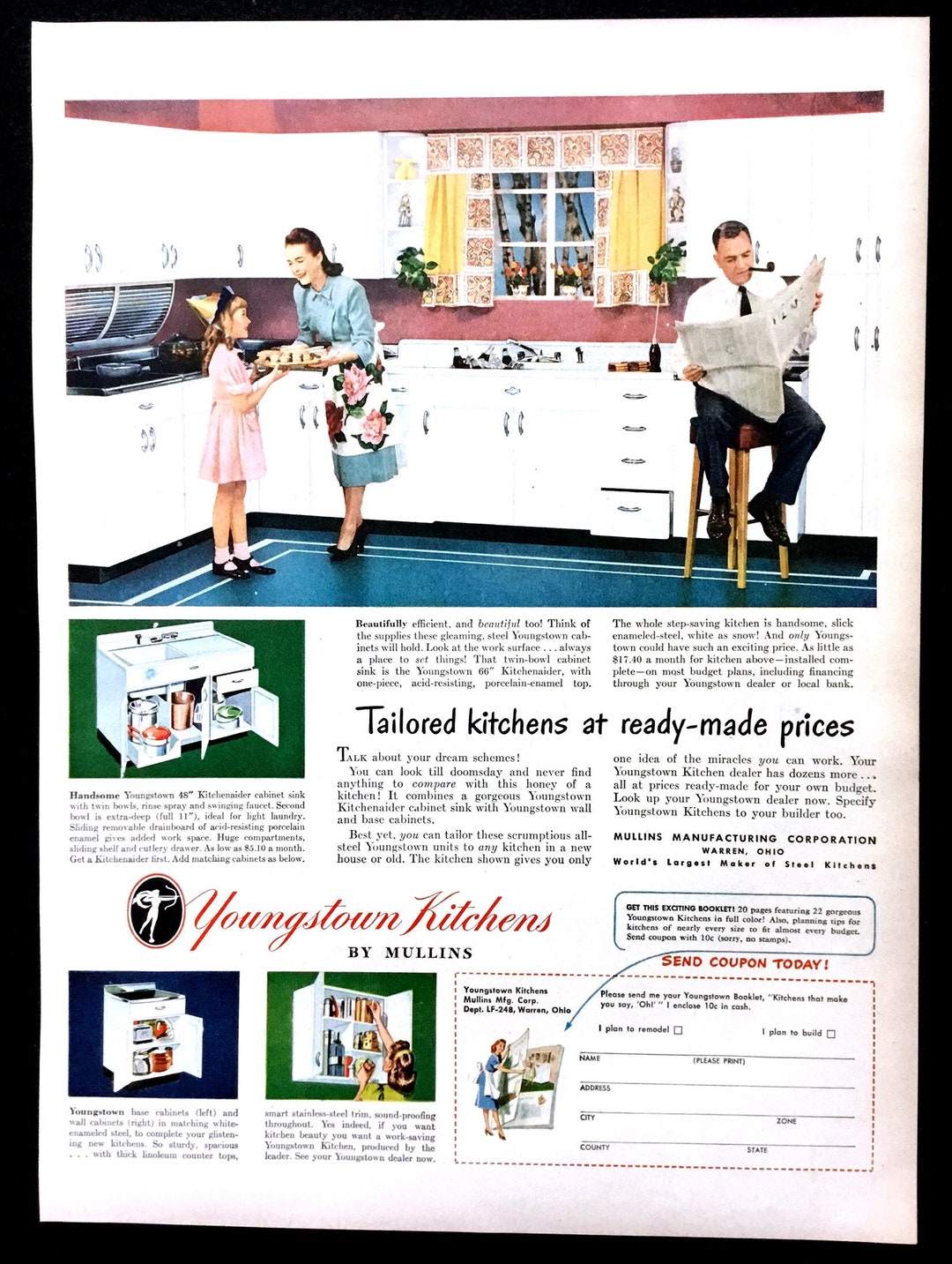 1948 Youngstown Kitchens Vintage Ad, Advertising Art, Magazine Ad ...