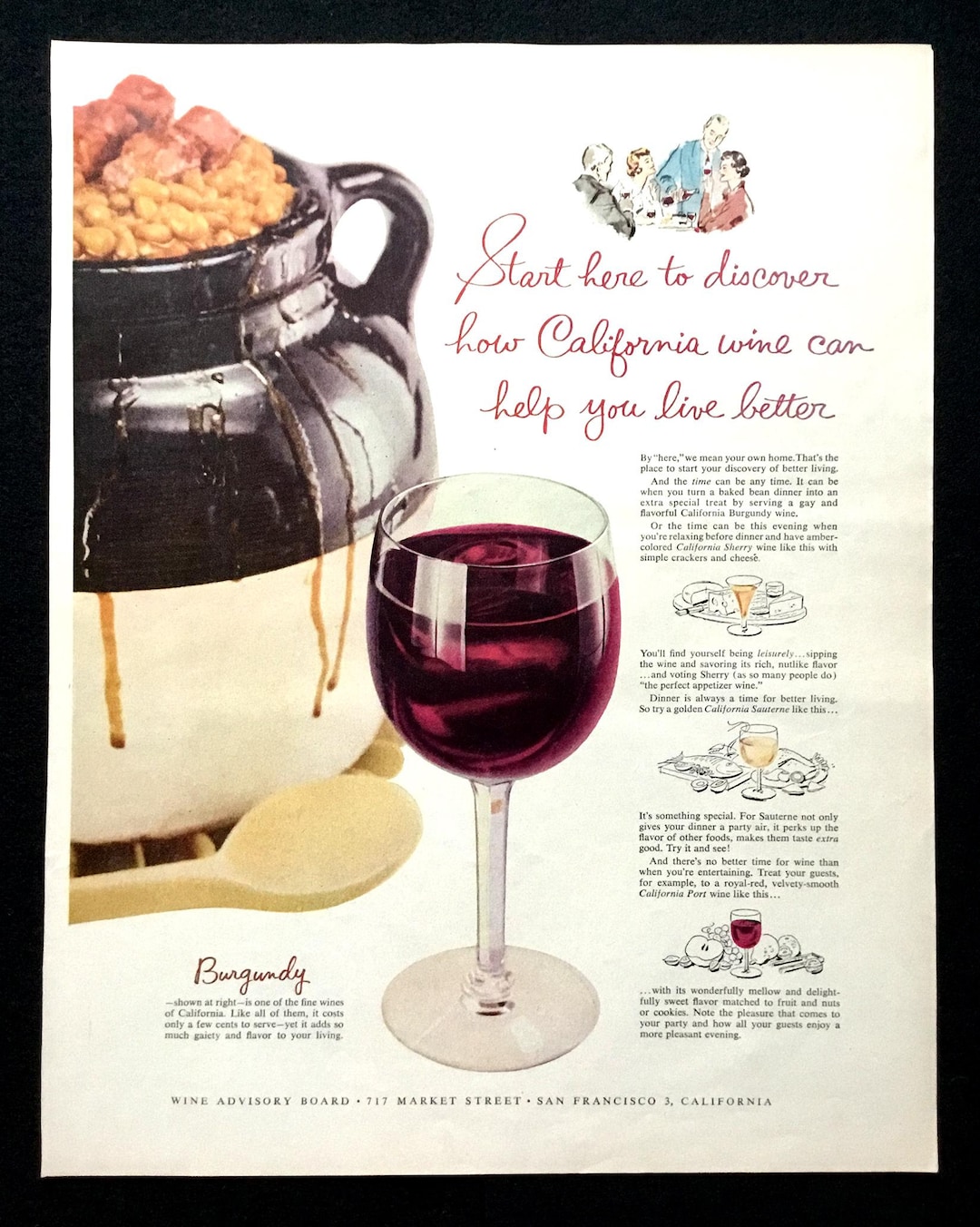 1955 California Burgundy Wine Ad, Vintage Magazine Print - Etsy