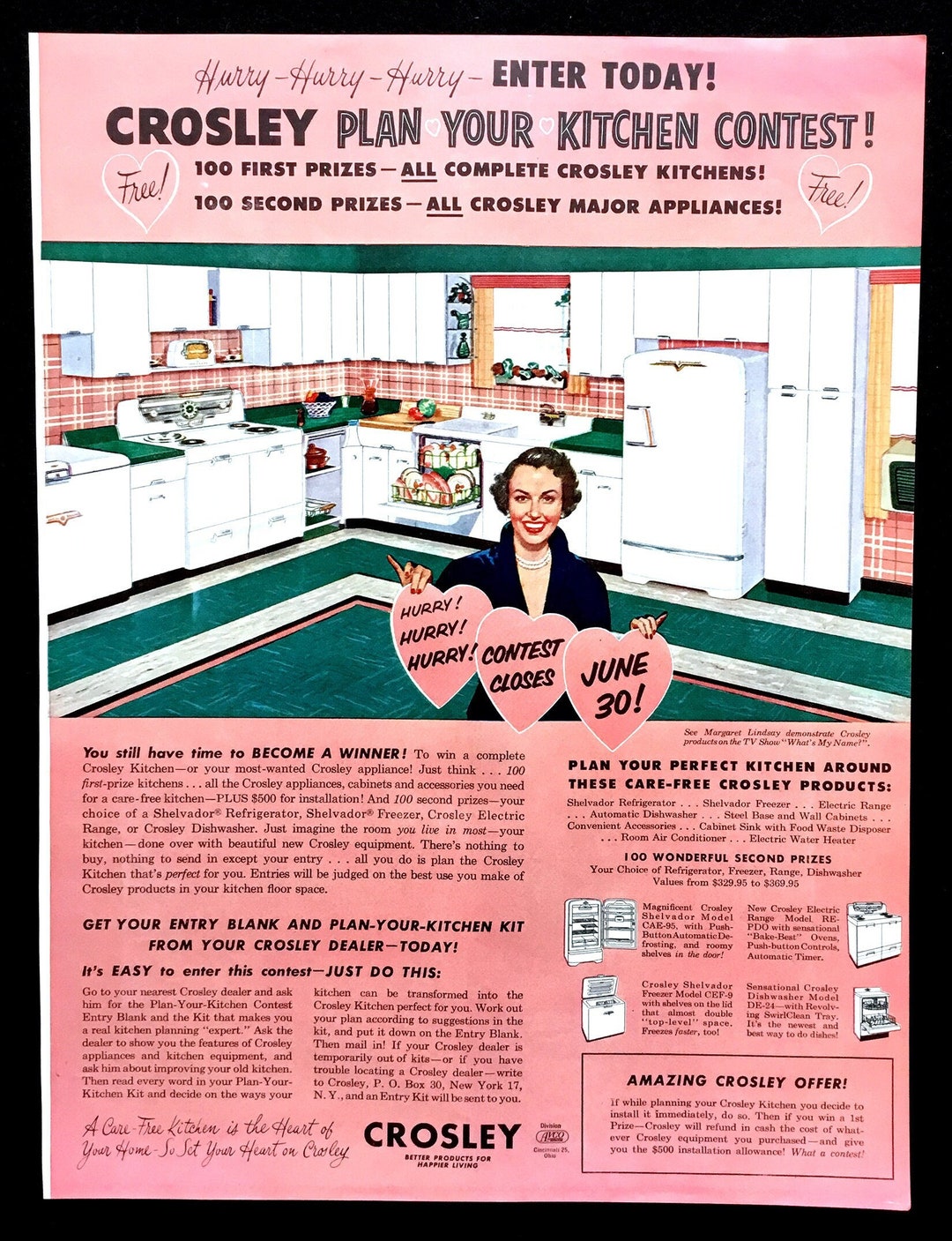 1953 Crosley Kitchen Vintage Ad, Advertising Art, Magazine Ad, 1950's ...