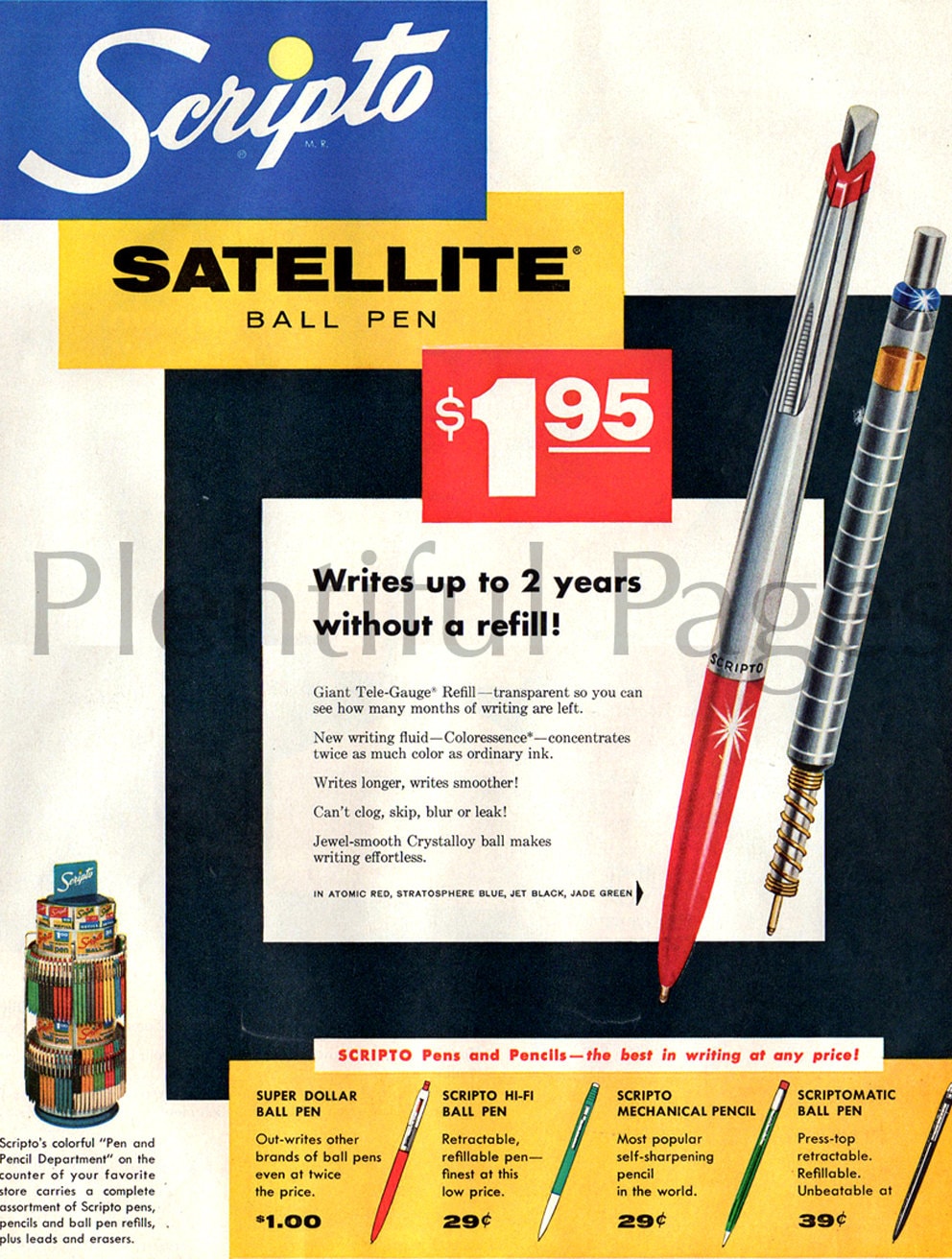 1958 Scripto Satellite Ball Pen Vintage Ad Retro Ink Pen - Etsy España