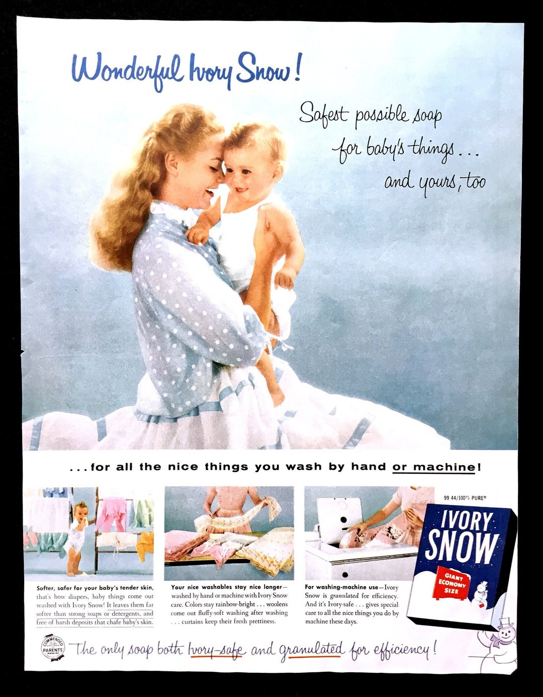 1956 Ivory Snow Detergent Vintage Ad, Advertising Art, 1950's Laundry ...