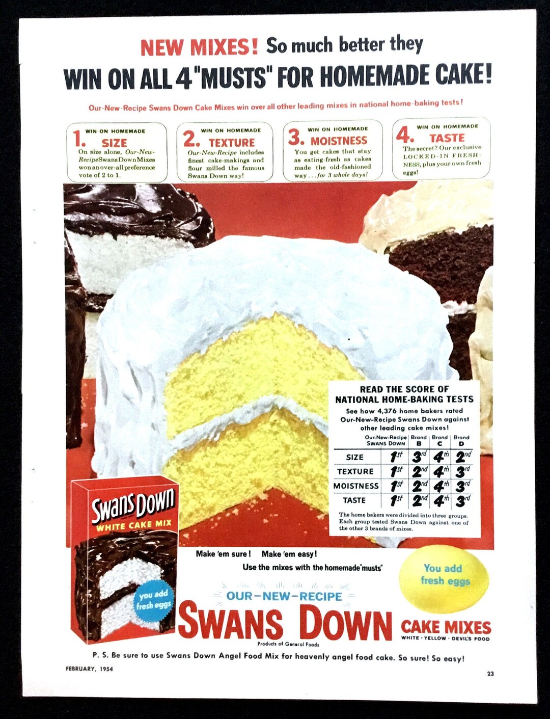 1954 Swans Down Cake Mixes Vintage Ad Advertising Art - Etsy