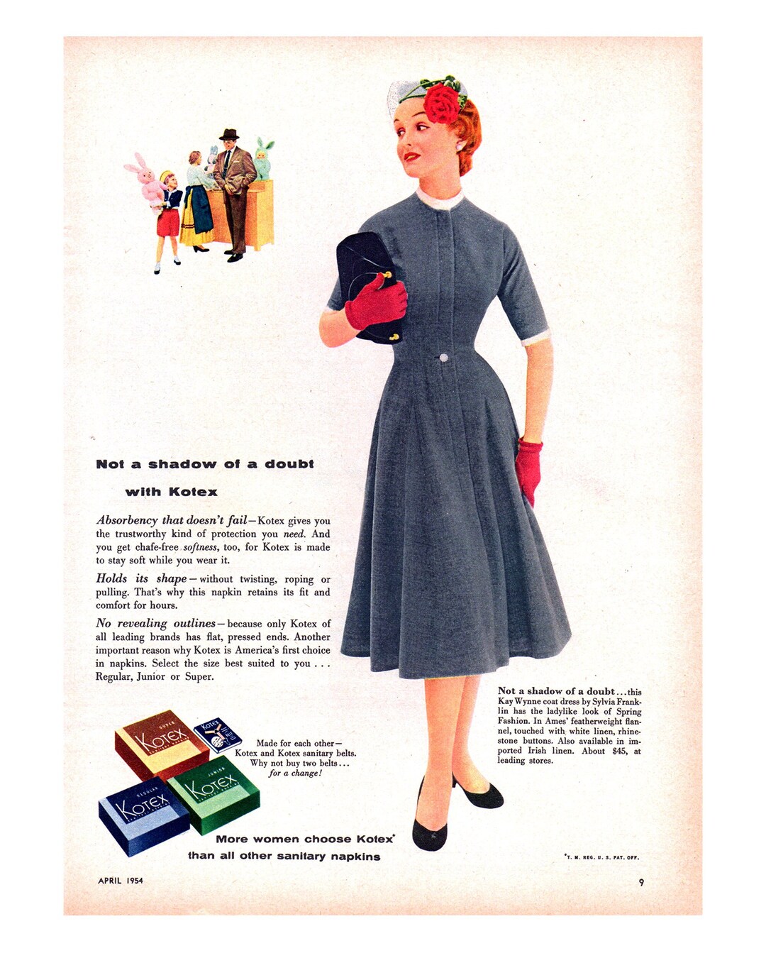 1954 Kotex Vintage Ad, Advertising Art, Magazine Ad, 1950's Fashion ...