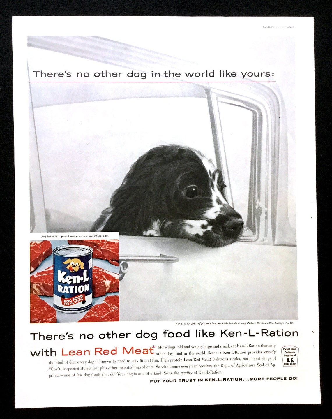 1960 Ken-l-ration Vintage Ad, 1960's Dog Food, Advertising Art, Canned ...