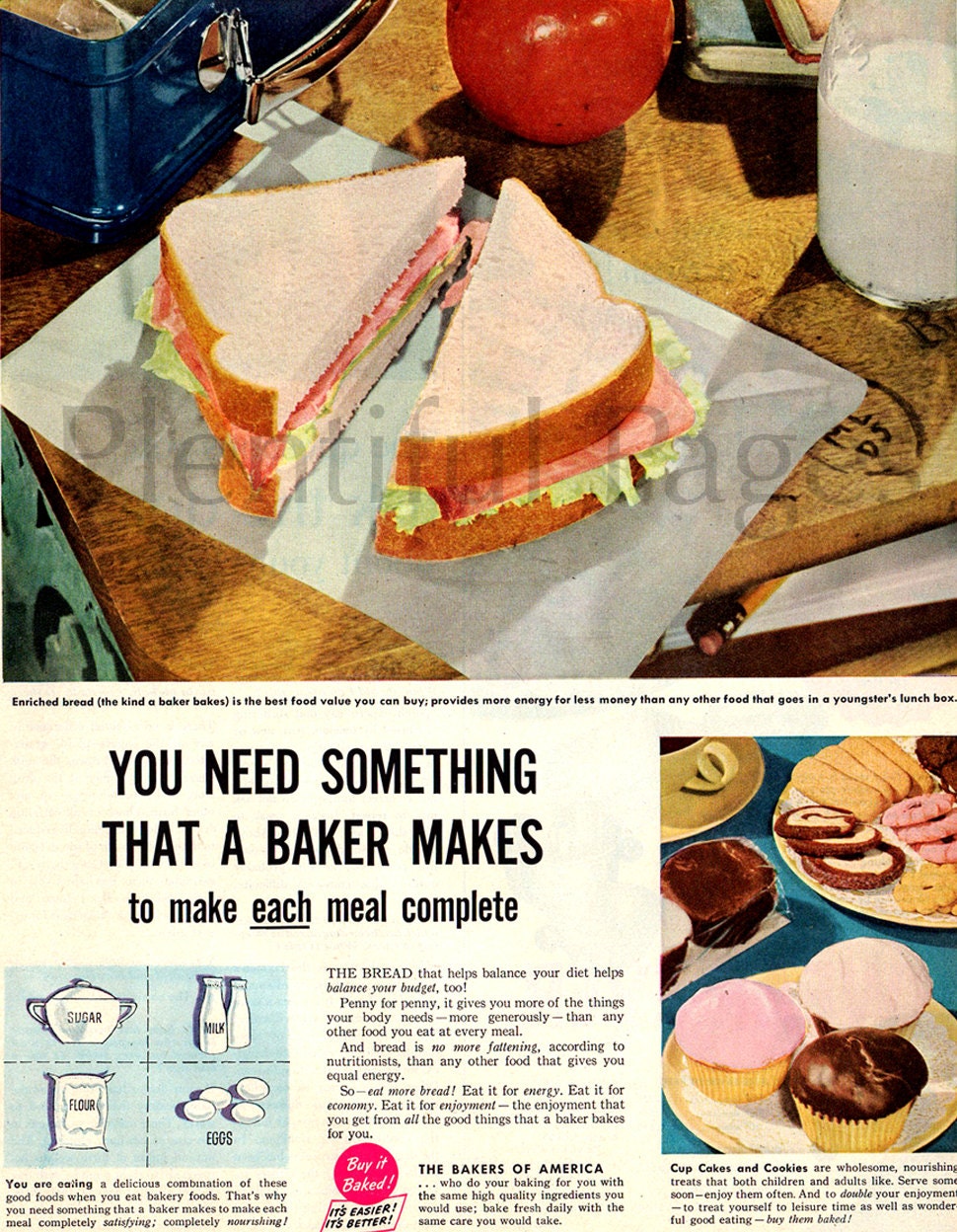1949 The Bakers of America Vintage Ad 1940's Cooking | Etsy