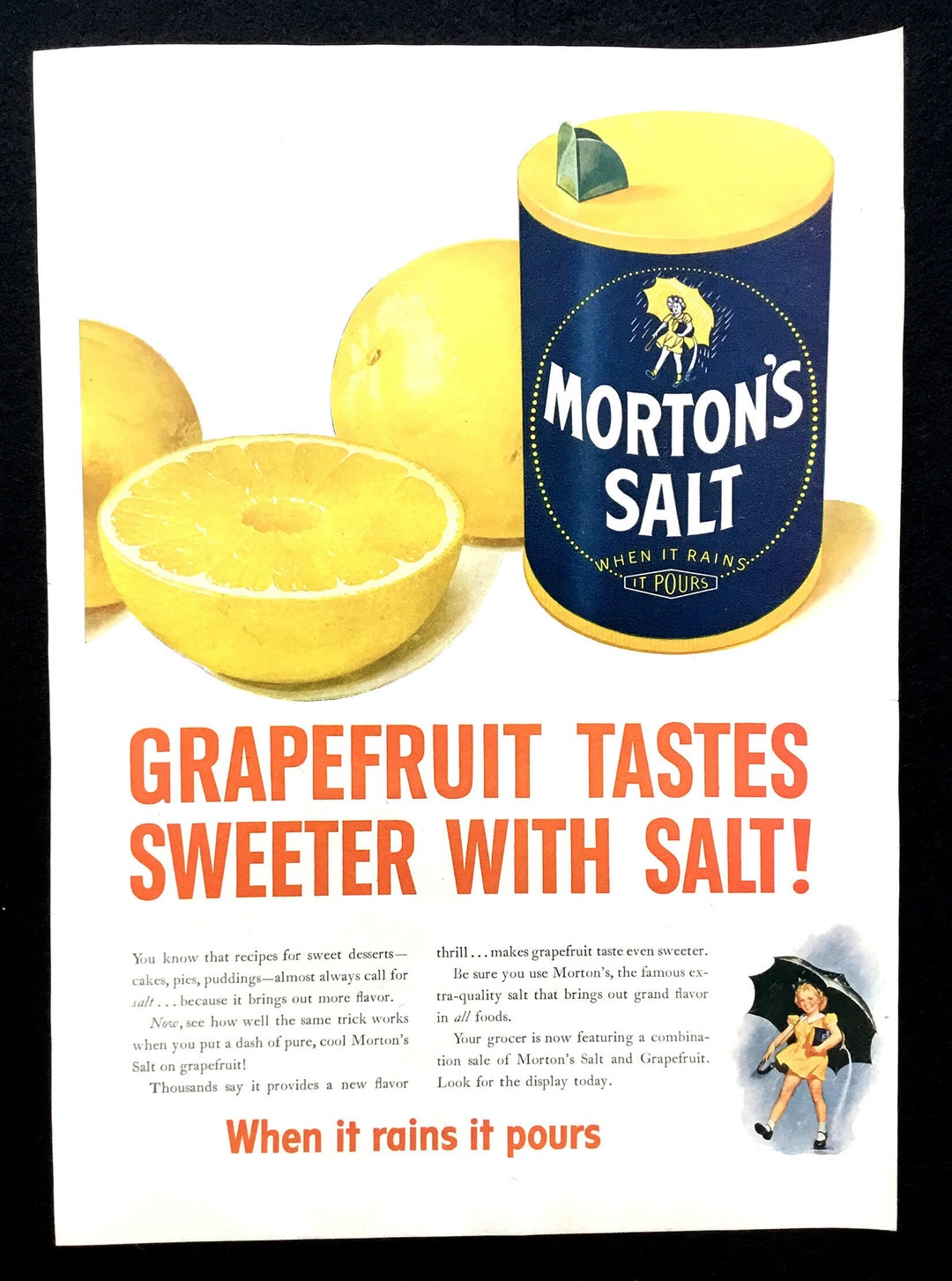 1945 Morton's Salt Vintage Ad, Advertising Art, Magazine Ad, Print Ad ...