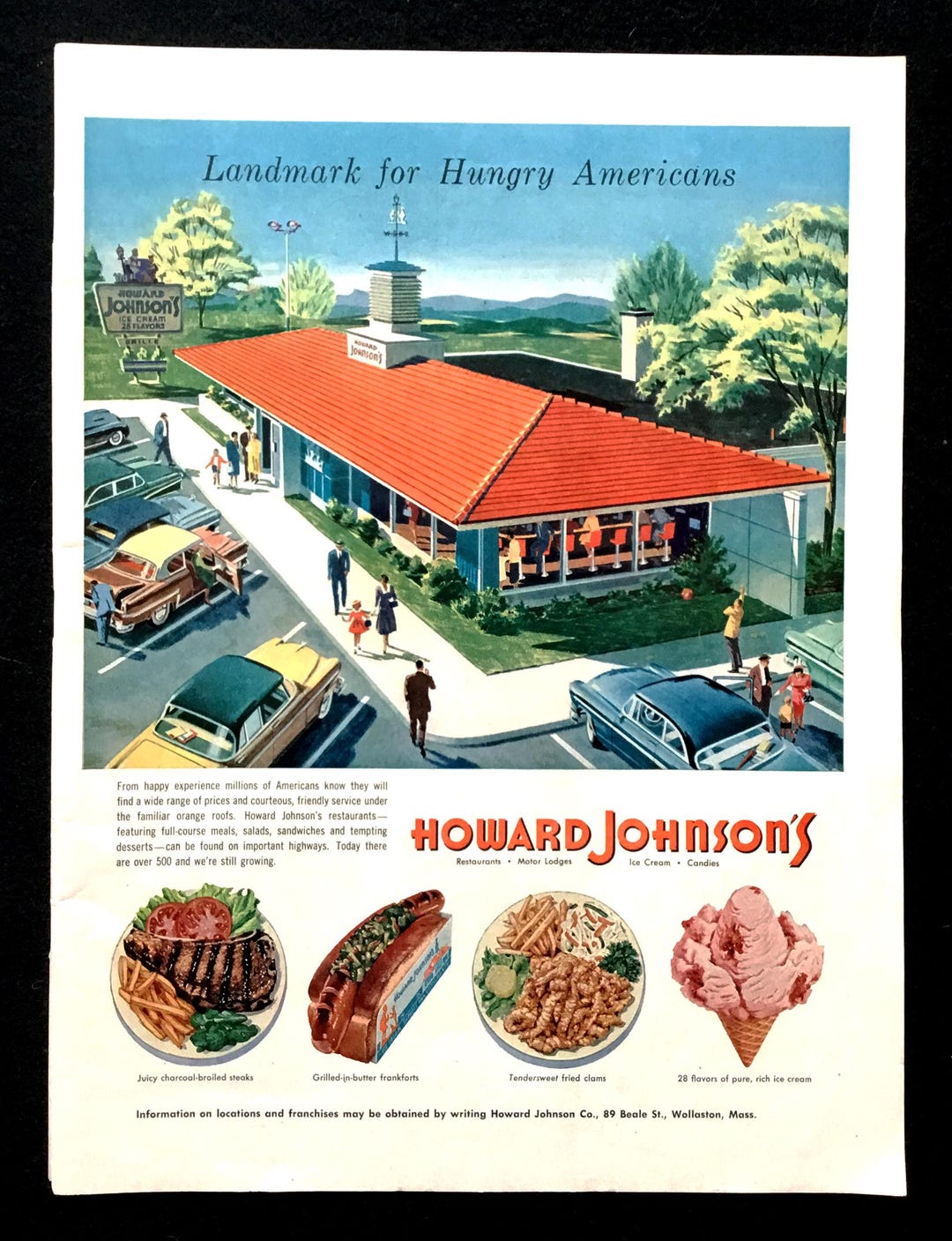 1956 Howard Johnson's Vintage Ad, Advertising Art, Magazine Ad, 1950's ...