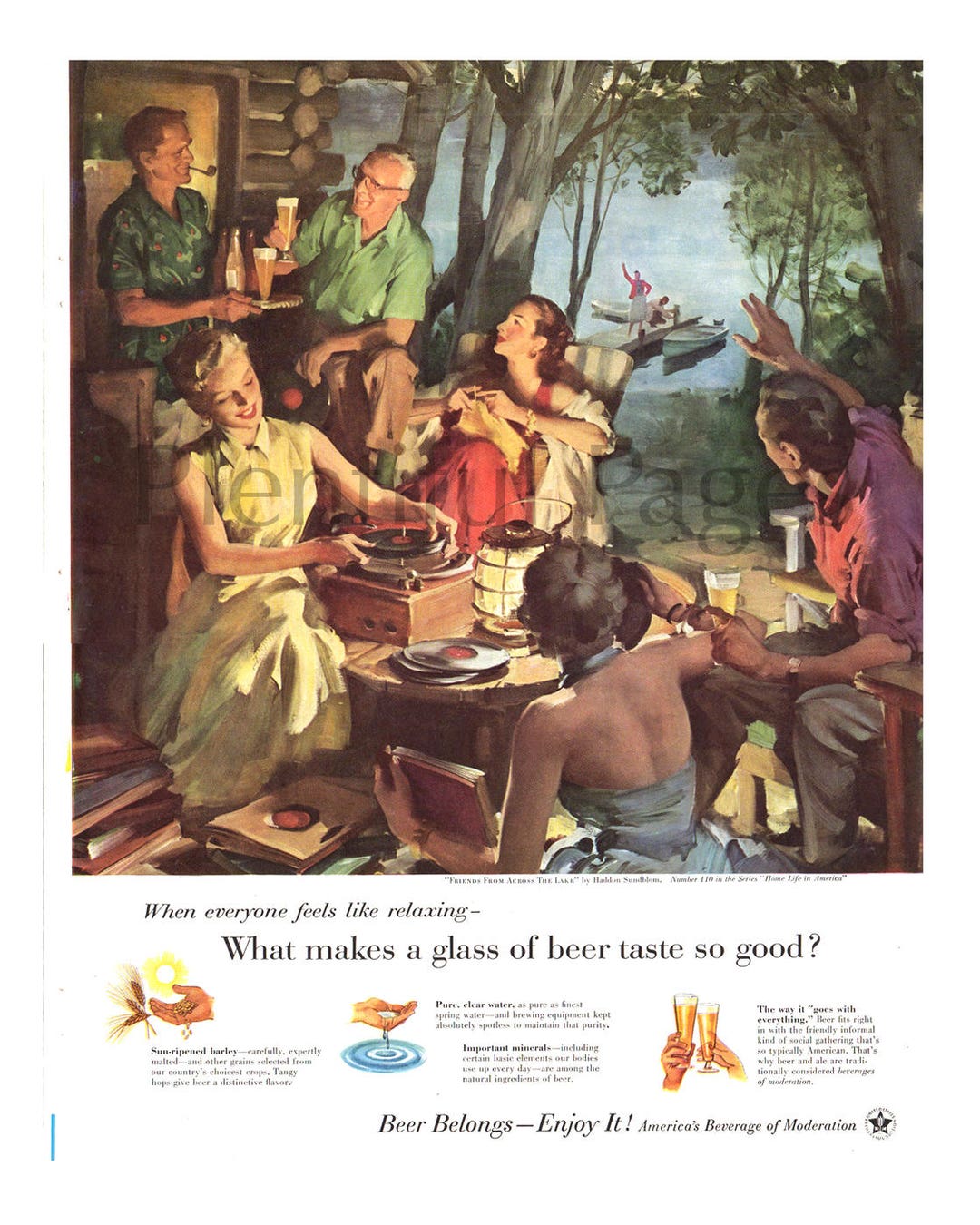 1955 "beer Belongs" Vintage Ad, Advertising Art, Retro Beer Ad, Artist ...