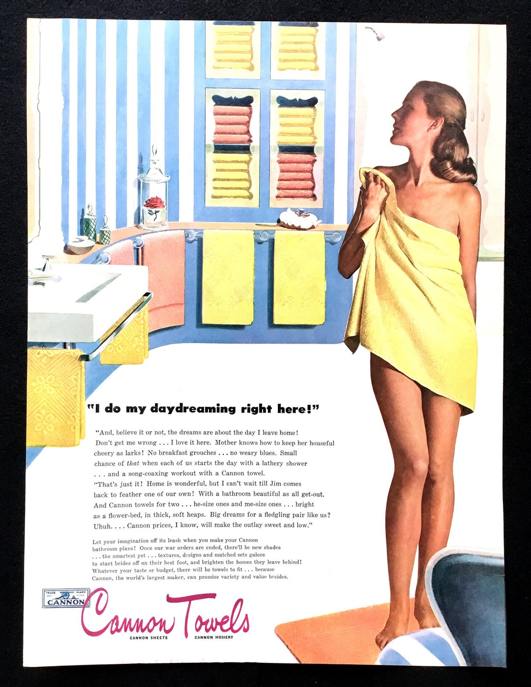 1945 Cannon Towels Vintage Ad, Advertising Art, Bathroom Decor ...