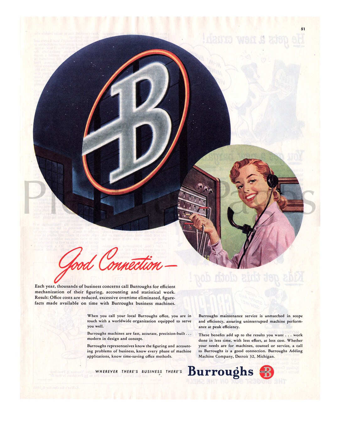 1948 Burroughs Business Machines Vintage Ad, Advertising Art, Magazine ...