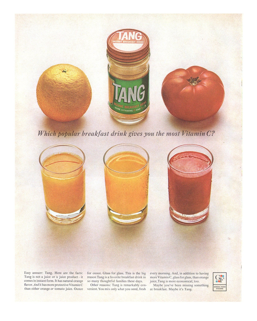 1960's Tang Vintage Ad, Advertising Art, Orange Juice, Magazine Ad ...