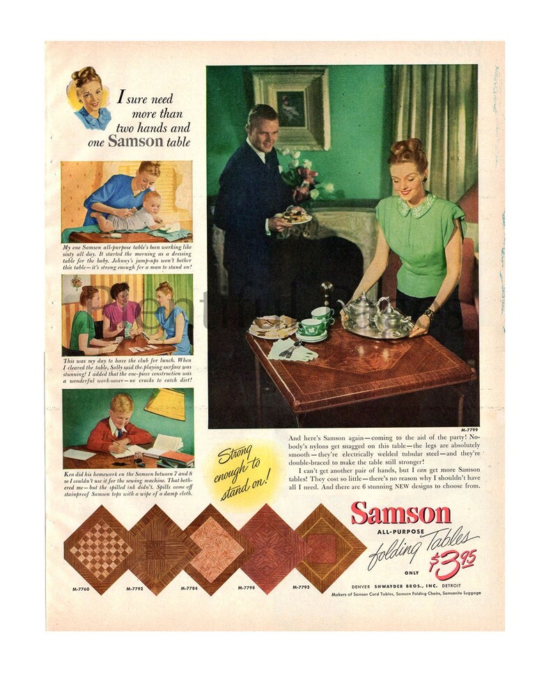 1947 Samson Folding Tables Vintage Ad 1940's Housewife - Etsy