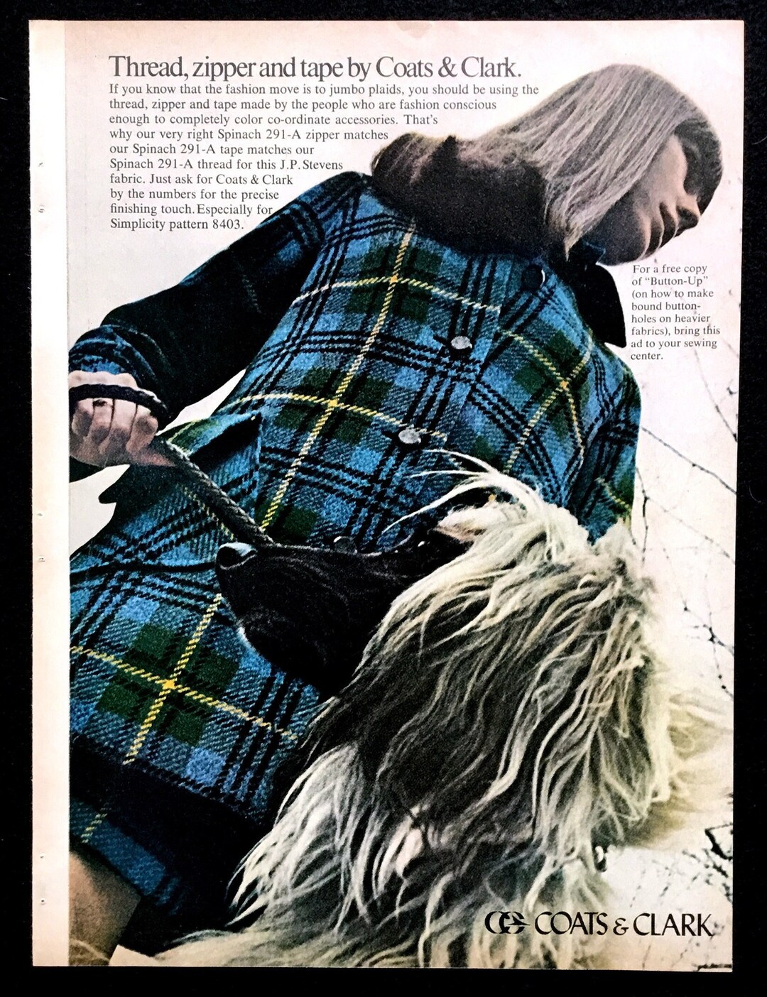 1969 Coats & Clark Ad, Plaid Fashion, Sewing Notion Art - Etsy