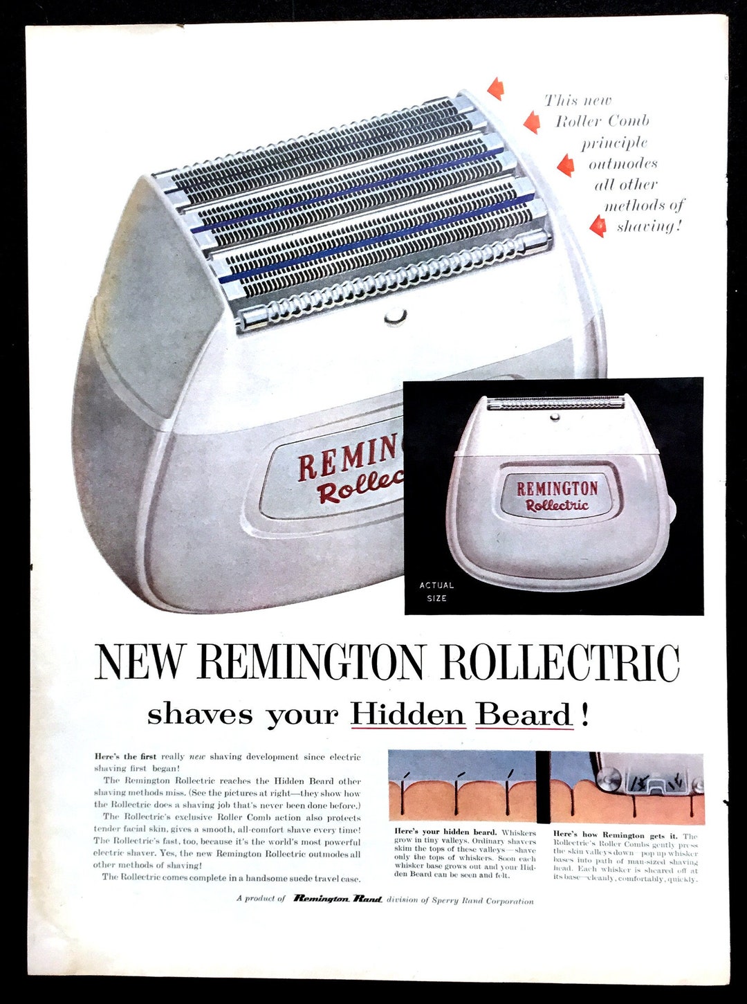 1950's Remington Rollectric Electric Shaver Vintage Ad, Advertising Art ...