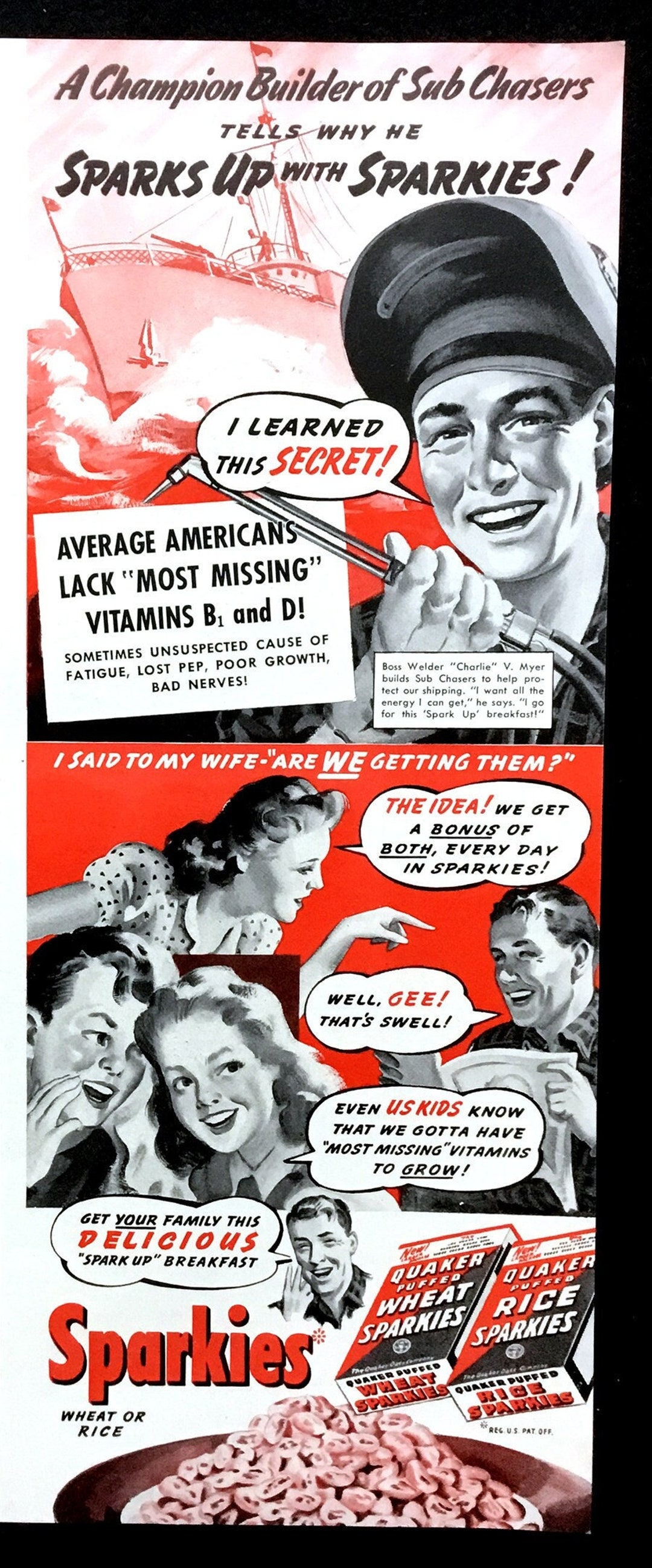 1942 Quaker Sparkies Cereal Vintage Ad, Advertising Art, Magazine Ad ...