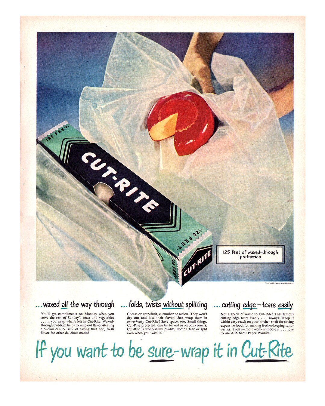 1950 Cut-rite Waxed Paper Vintage Ad, Advertising Art, Magazine Ad ...