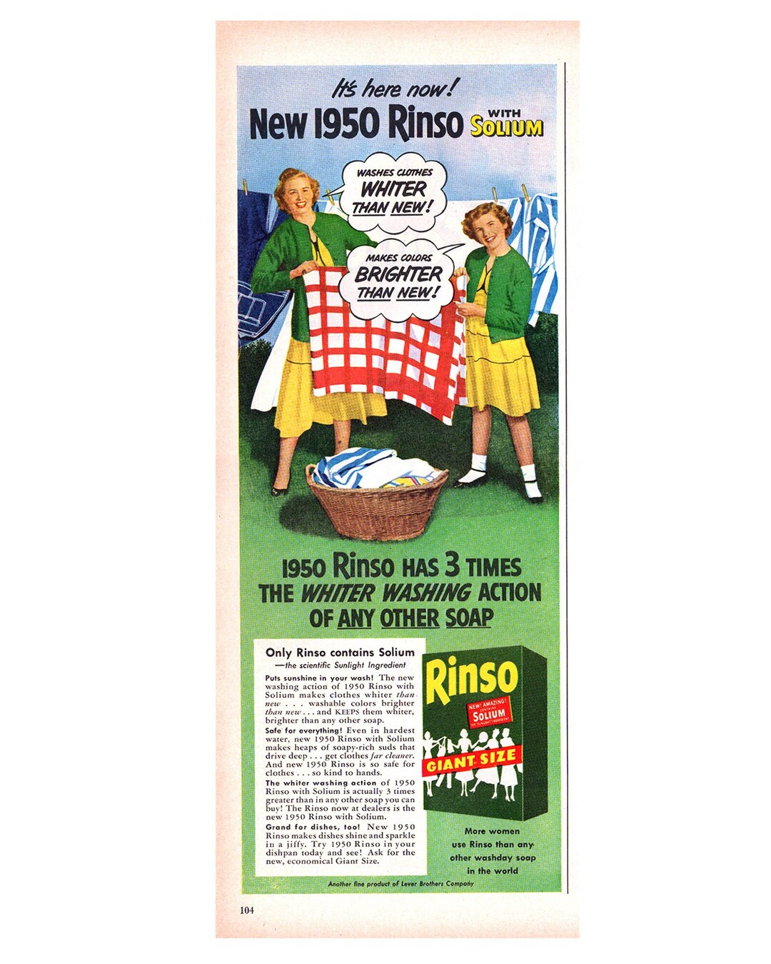 1950 Rinso Laundry Soap Vintage Ad, Advertising Art, Magazine Ad, 1950 ...