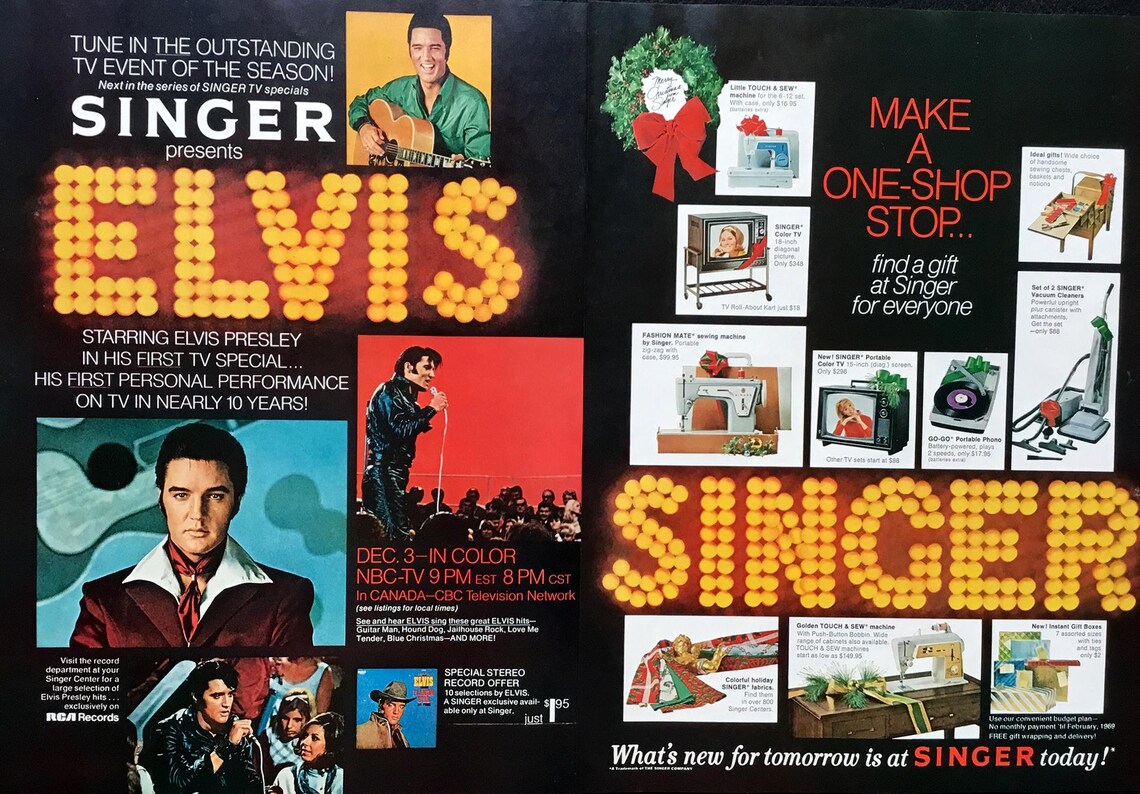 1968 Singer Elvis Presley TV Special Ad, Vintage Magazine Print - Etsy