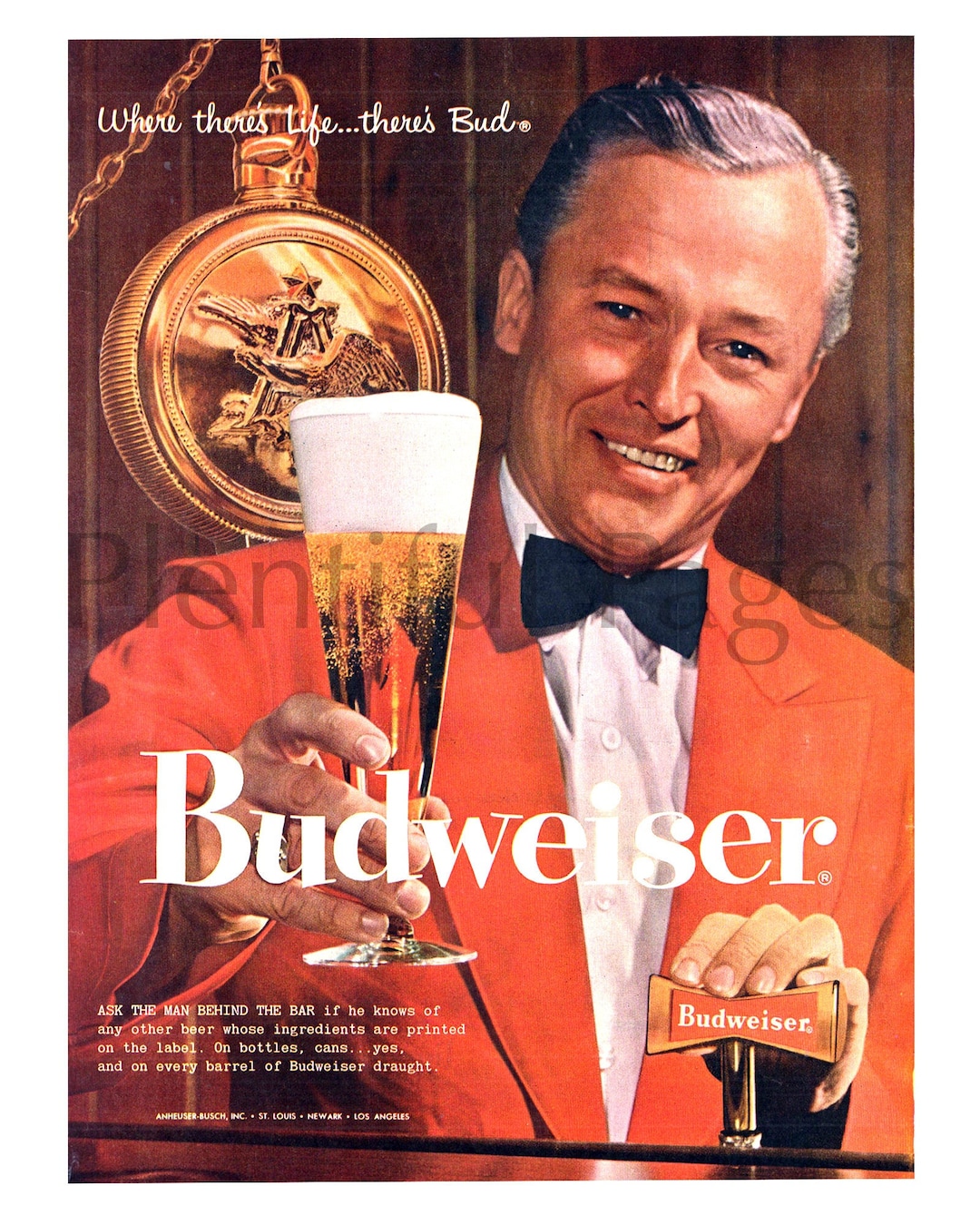 1958 Budweiser Beer Vintage Ad, Advertising Art, Bartender, Magazine Ad ...