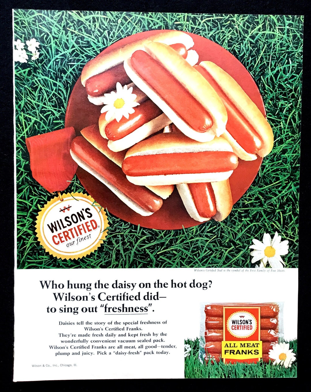 1966 Wilson's Hot Dogs Ad, Retro Food Advertising Art - Etsy
