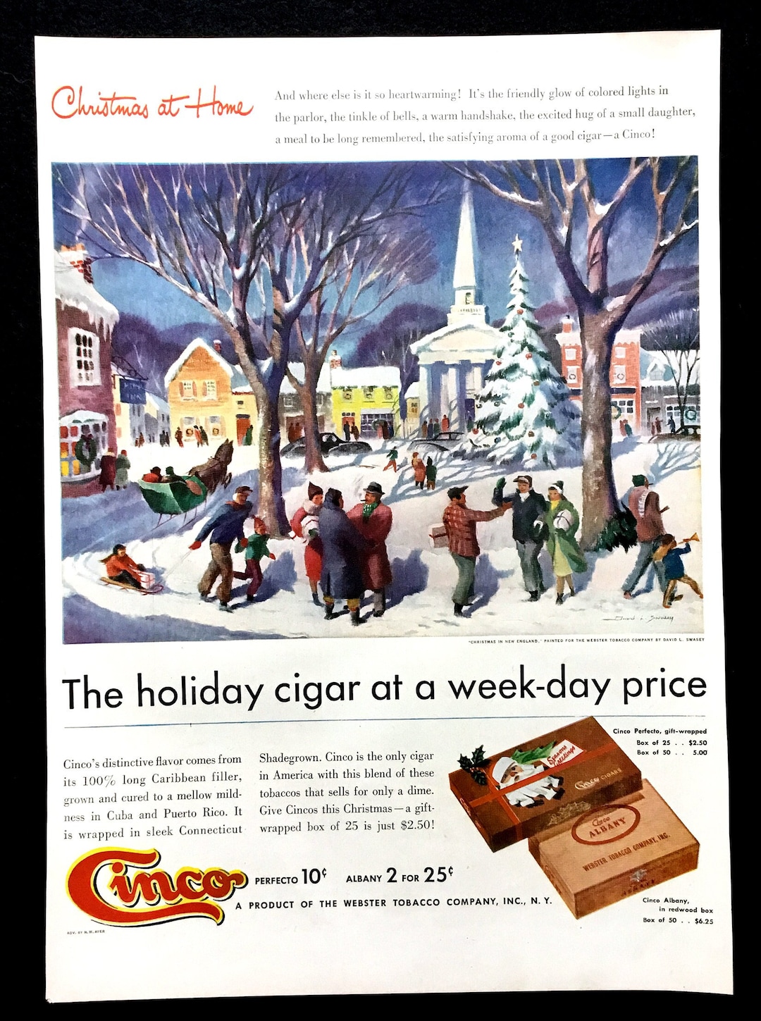 1947 Cinco Cigars Vintage Ad, Advertising Art, Magazine Ad, Christmas ...