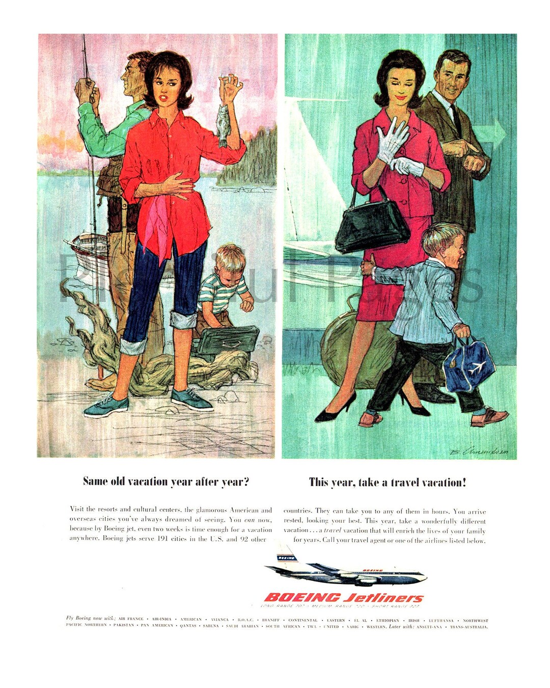 1963 Boeing Jetliners Vintage Ad, Advertising Art, 1960's Air Travel ...