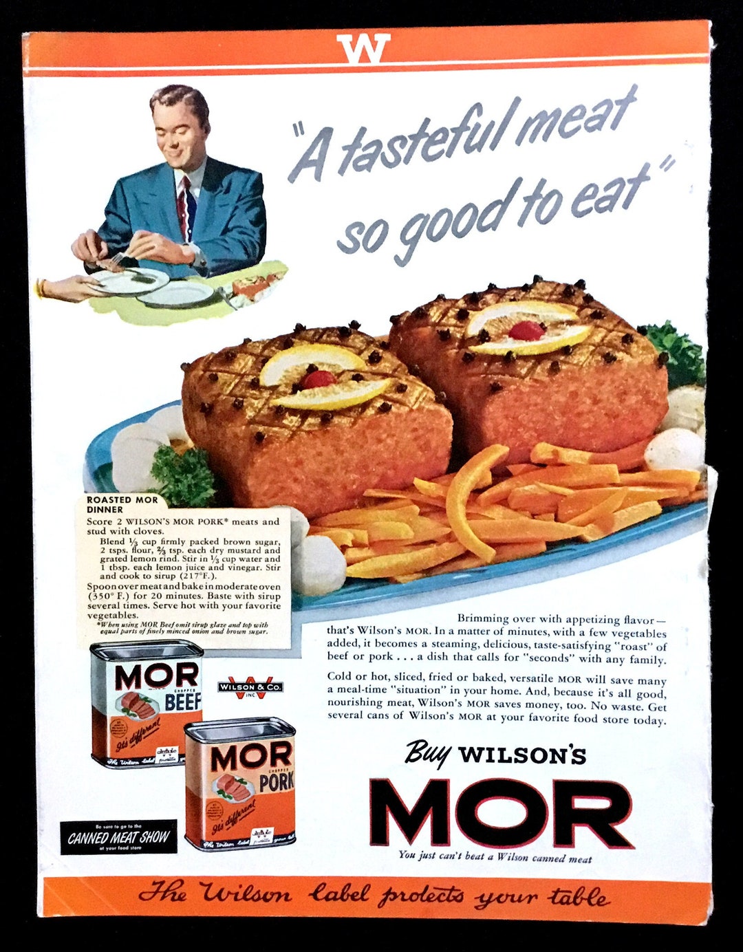 1950s Wilson's Mor Beef & Pork Ad, Vintage Kitchen Print - Etsy