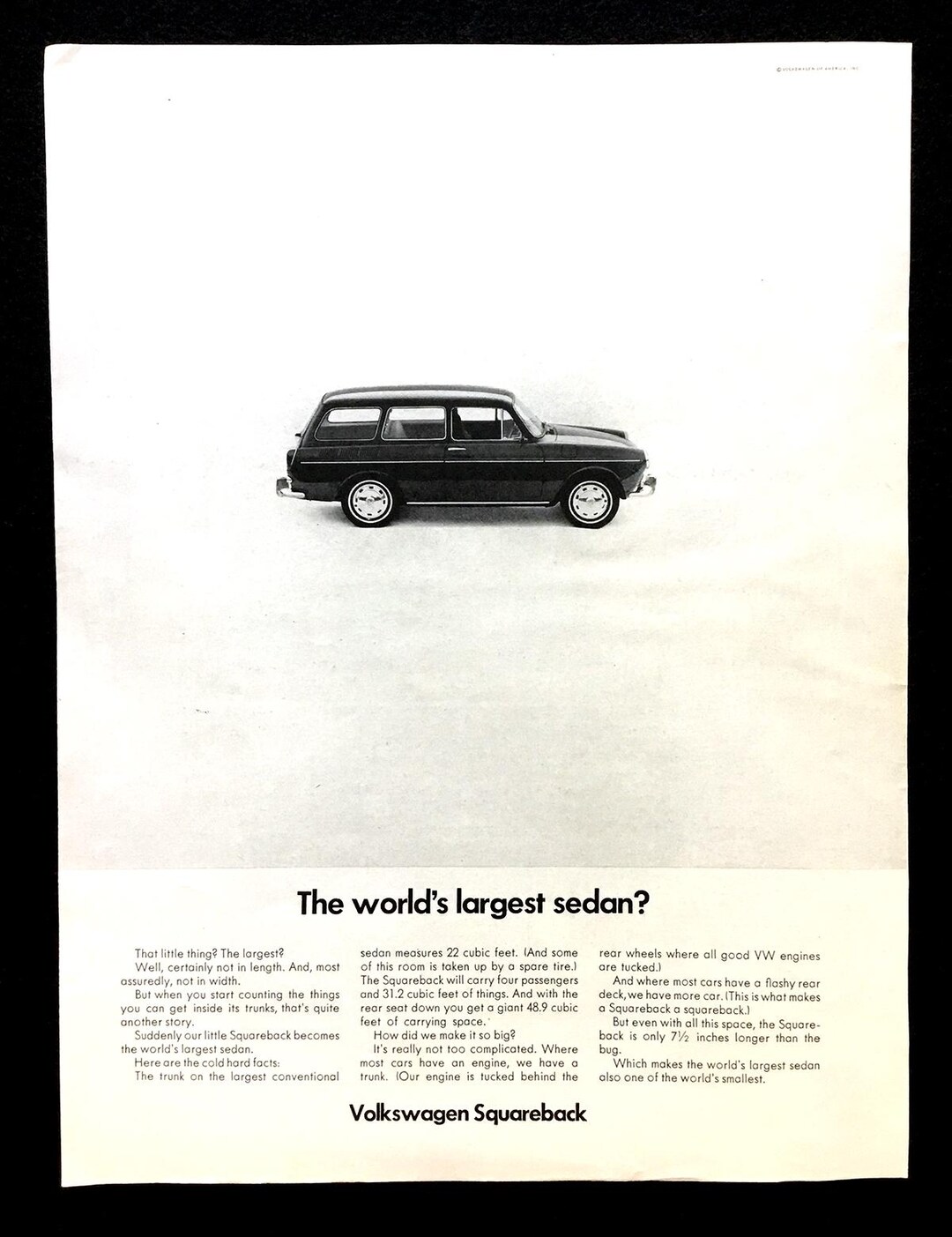 1968 Volkswagen Vintage Ad, Advertising Art, Magazine Ad, VW Squareback ...