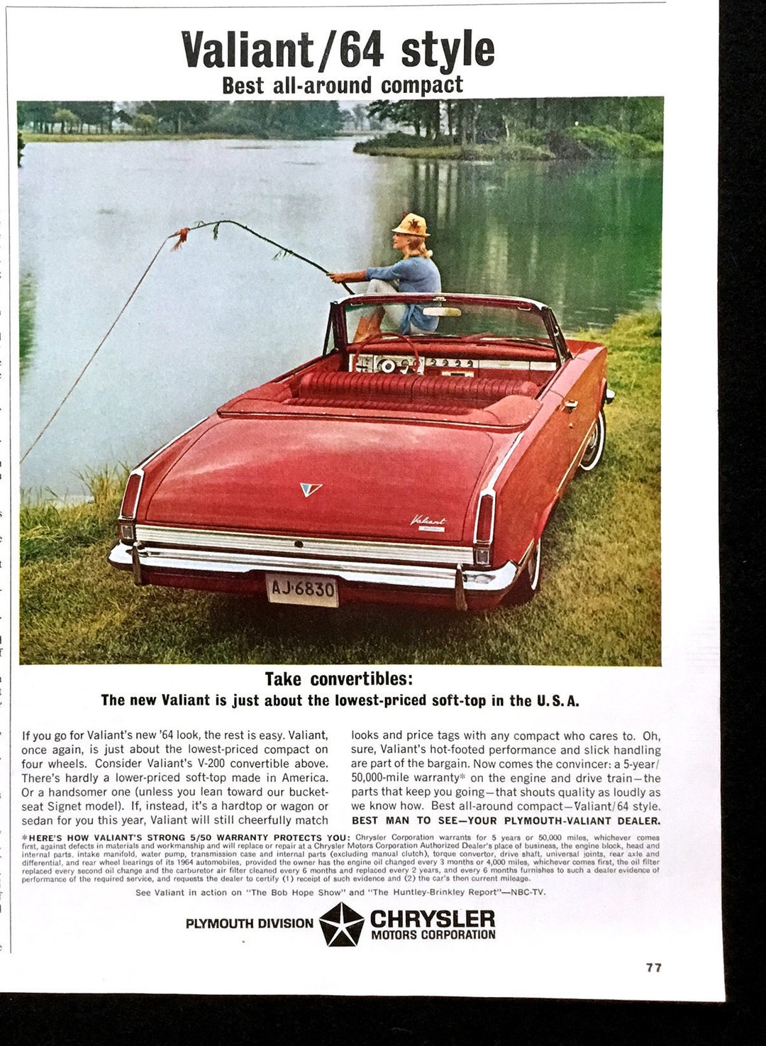 1964 Valiant Vintage Ad, Advertising Art, Magazine Ad, Fishing, Print ...