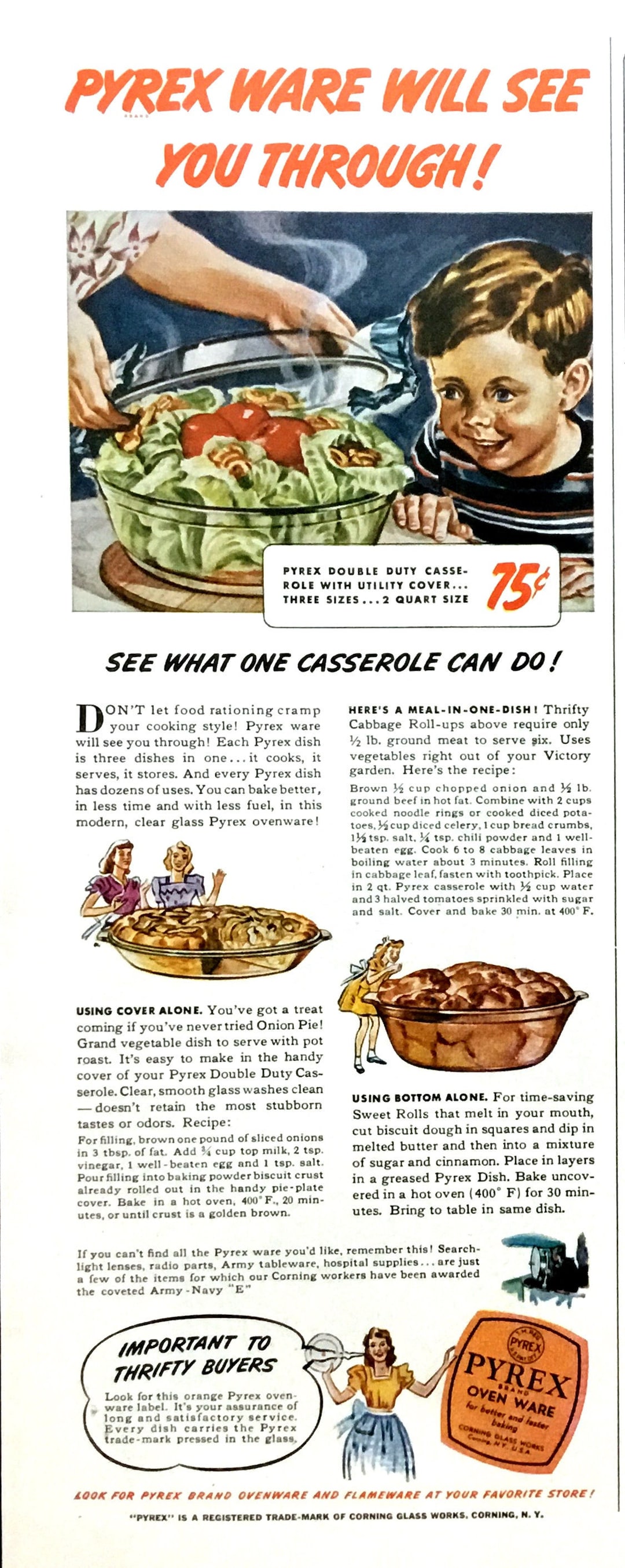 1943 Pyrex Vintage Ad, Advertising Art, Print Ad, Oven Ware, Magazine ...