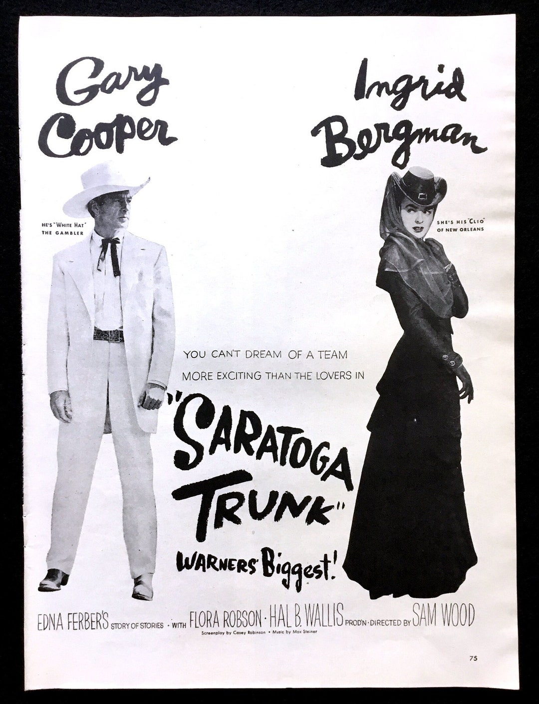 1946 "saratoga Trunk" Movie Ad, Gary Cooper, Ingrid Bergman, Vintage ...