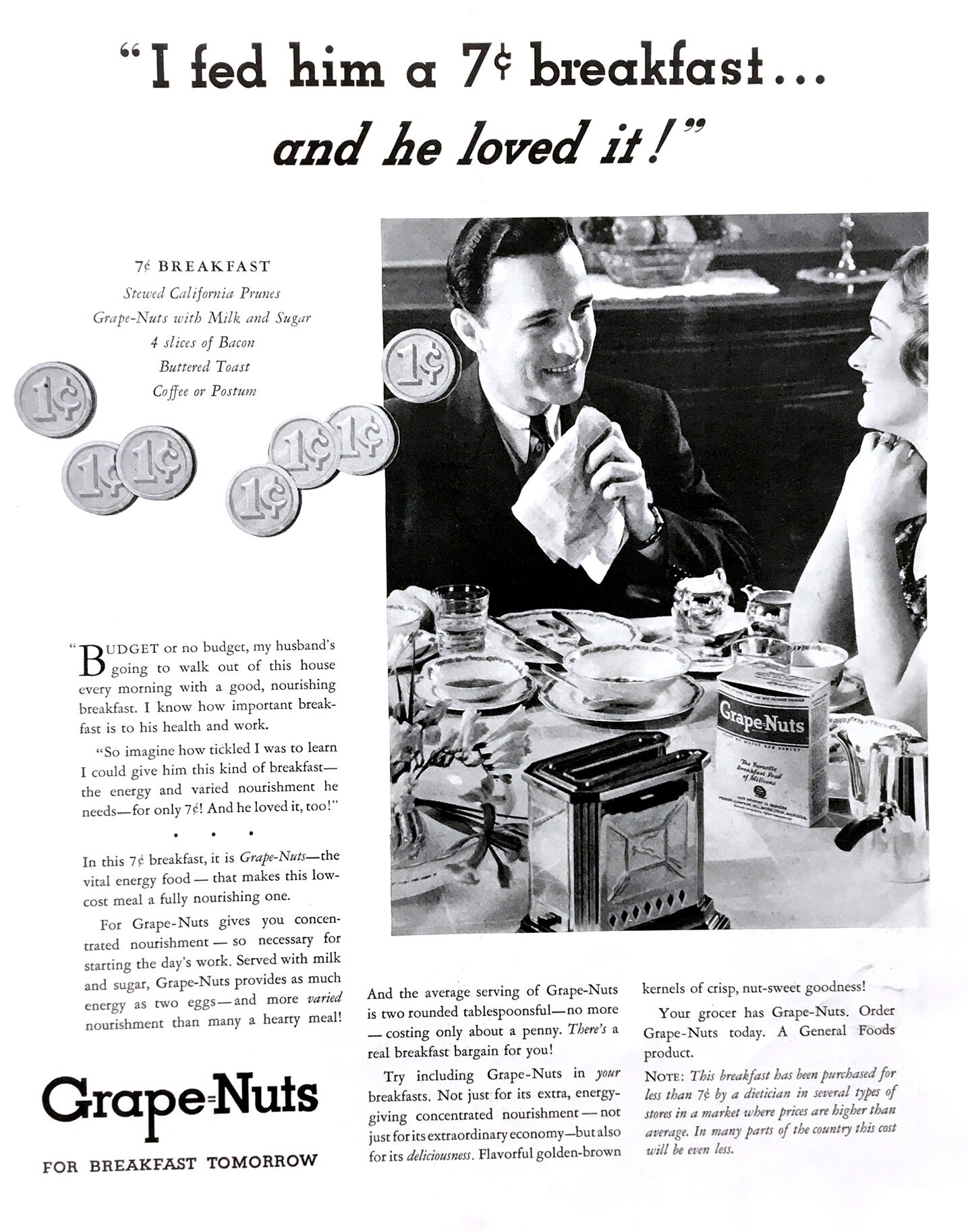 1930s Grape Nuts Cereal Ad, Vintage Magazine Print - Etsy