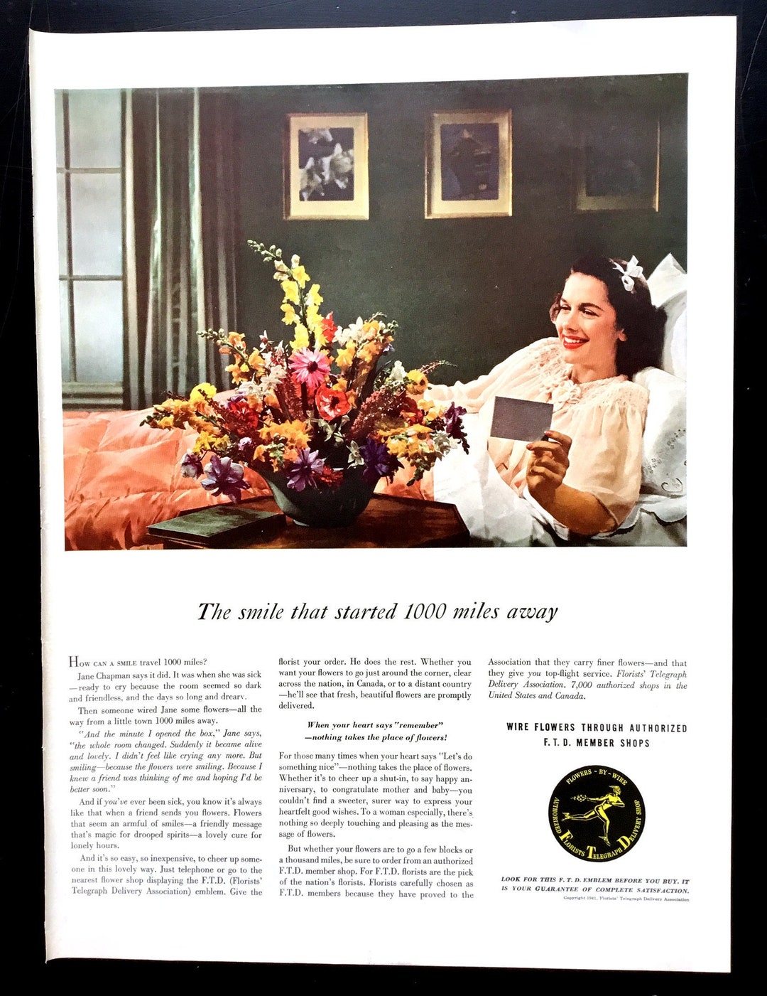 1941 FTD Flower Ad, Vintage Magazine Print, Floral Wall Art - Etsy