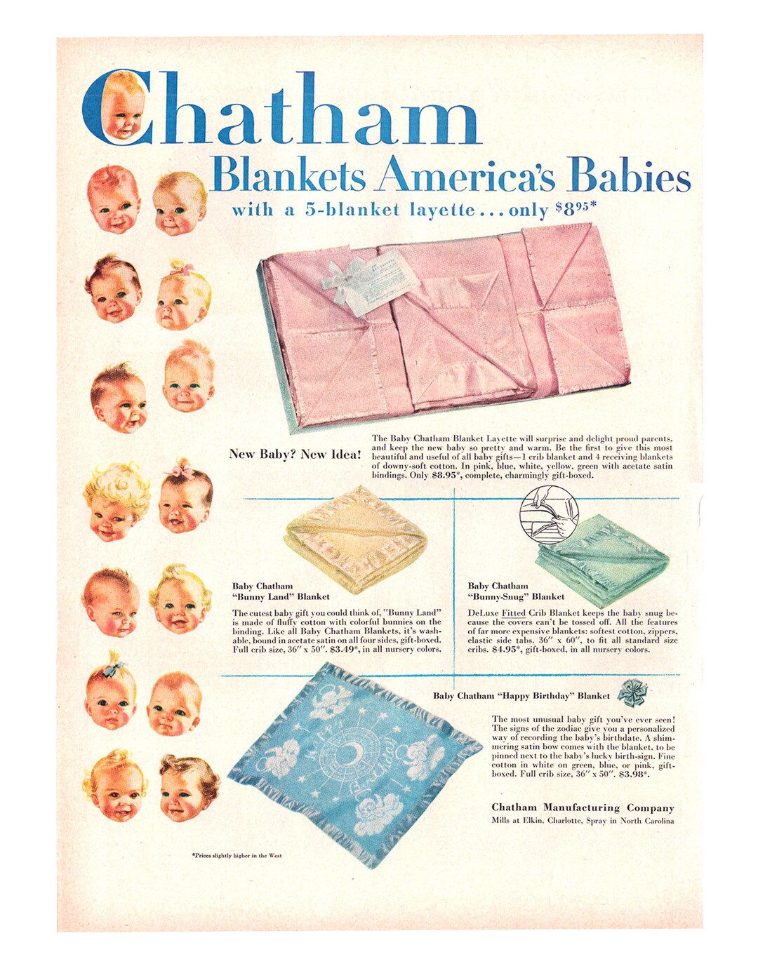 1954 Chatham Baby Blankets Vintage Ad, Advertising Art, Magazine Ad ...